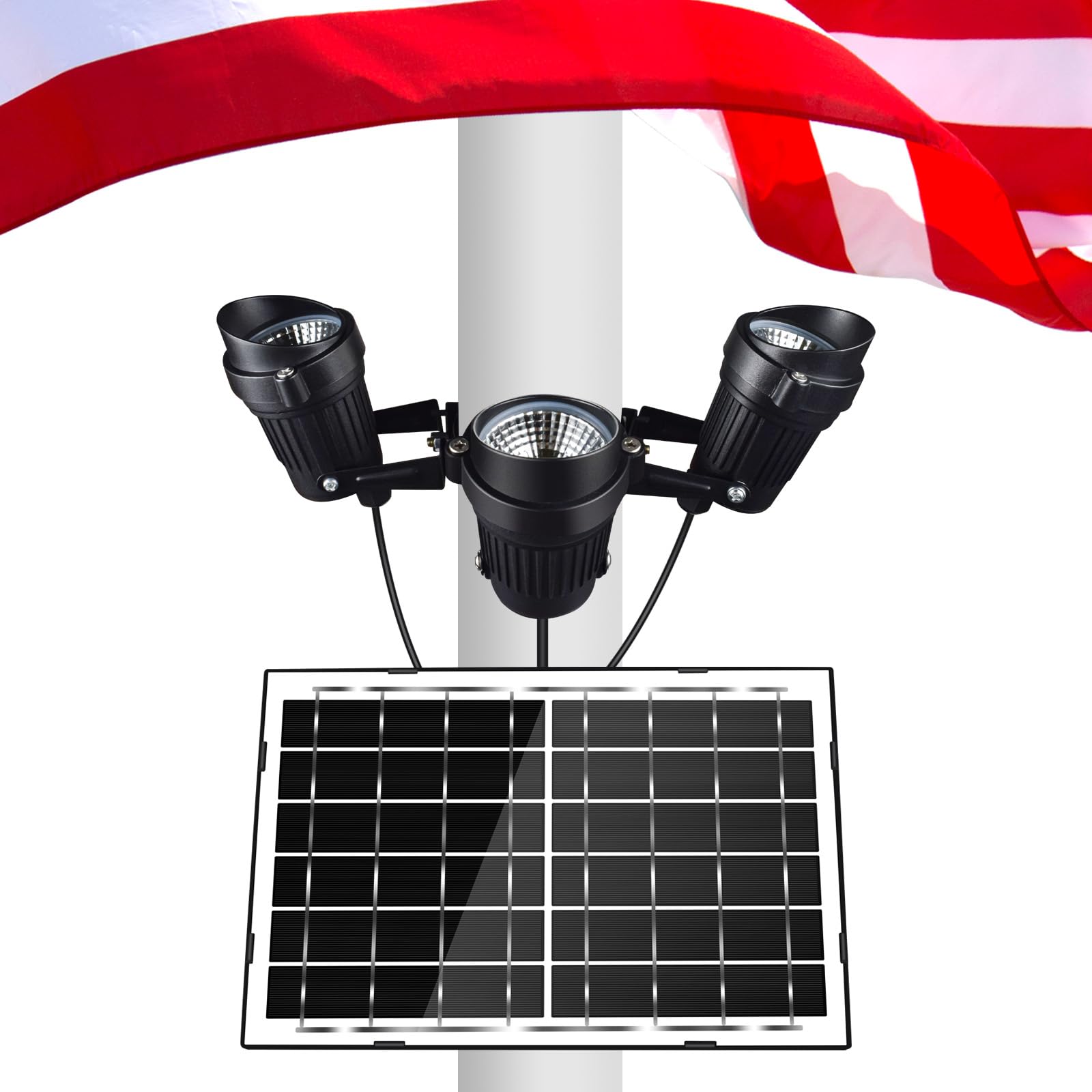 Solar Flag Pole Light Feature 3 Aluminum Super-Spotlights 14W12000mA ...