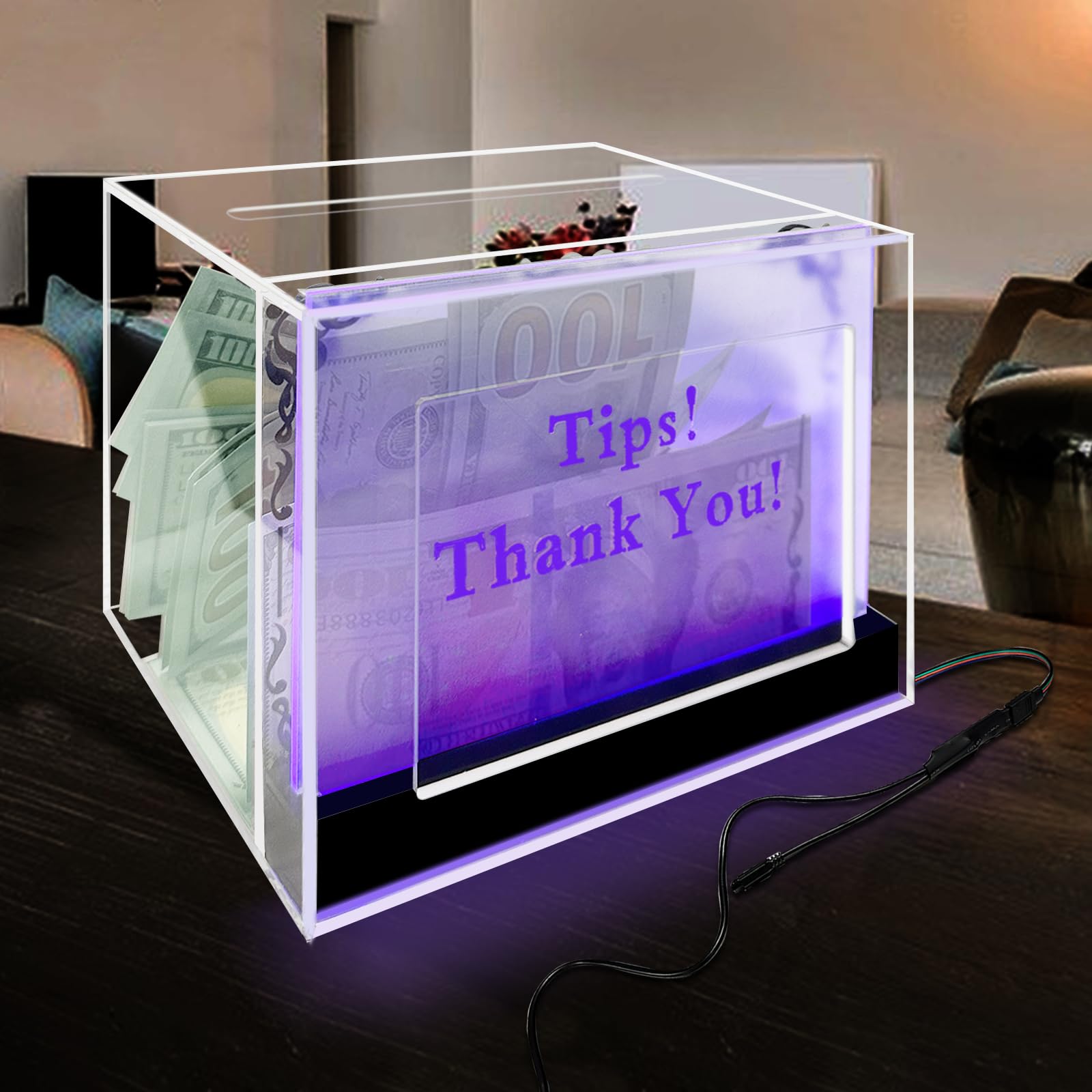 AIHSUMC Upgrade Light Up Tip Jar, 20 Colors-Changing Acrylic Donation ...