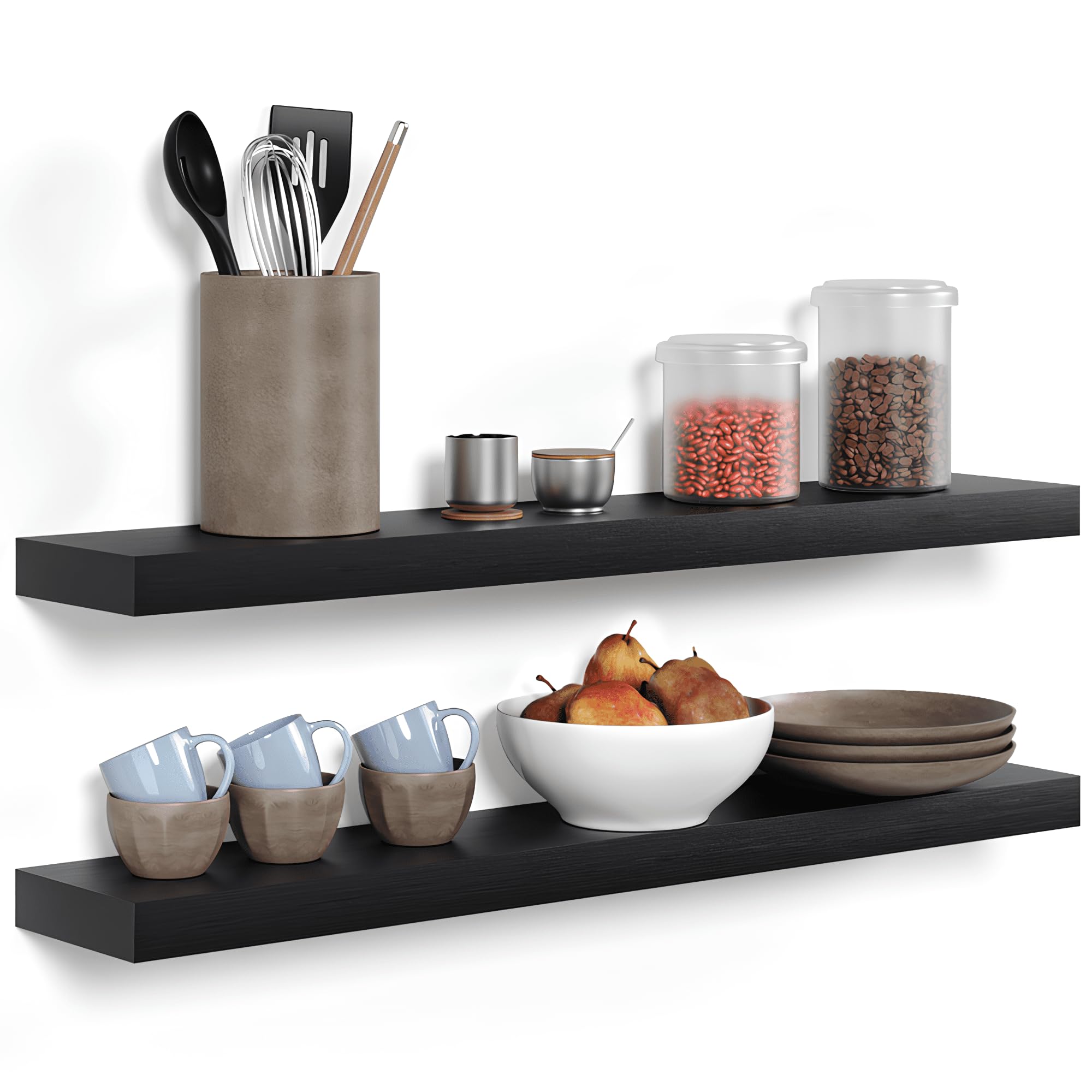 Homeforia Black Floating Shelves 36 Inches Long, Premium Solid Wood ...