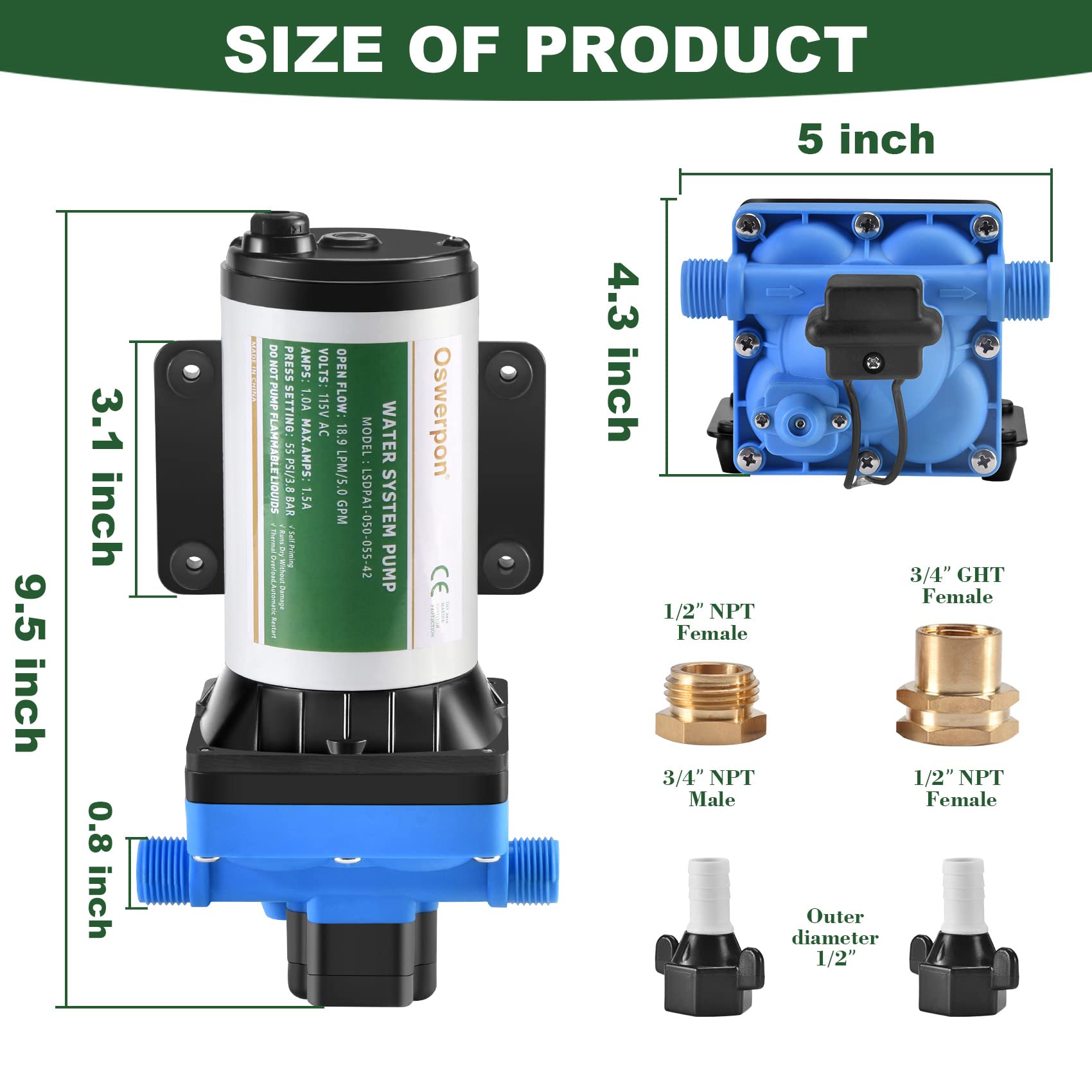 Mua Oswerpon Water Diaphragm Pump, 115V AC Water Pressure Booster Pump ...