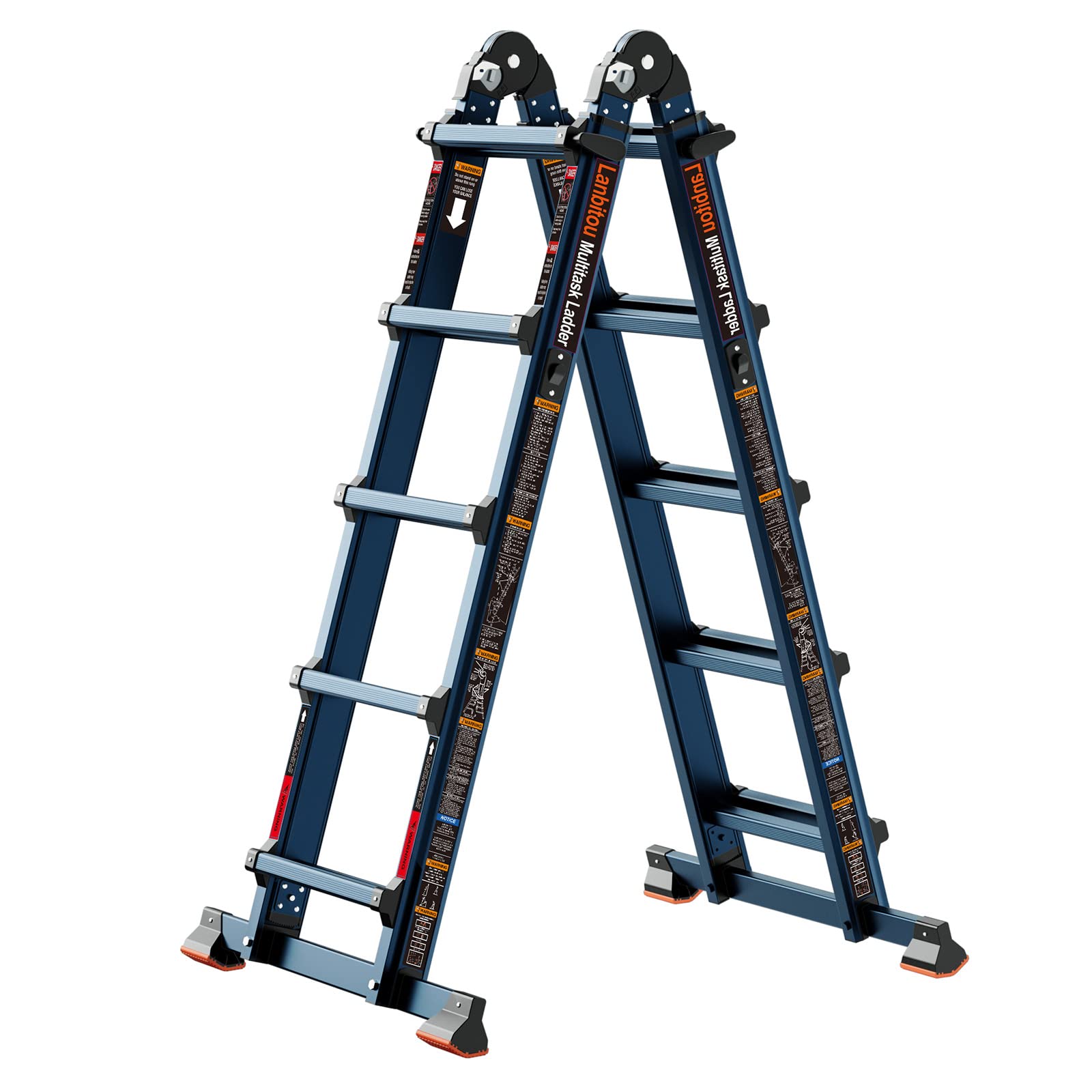 LANBITOU Ladder, A Frame 5 Step Ladder Extension, 17 Ft Anti-Slip Multi ...