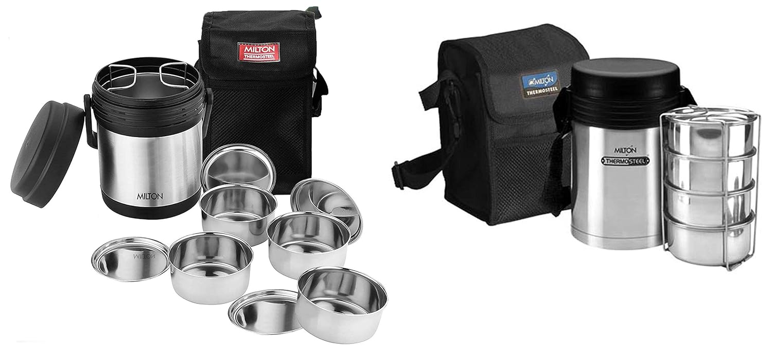 Buy Milton Thermosteel Hot Meal Container Lunch Box, Set of 4, Black ...