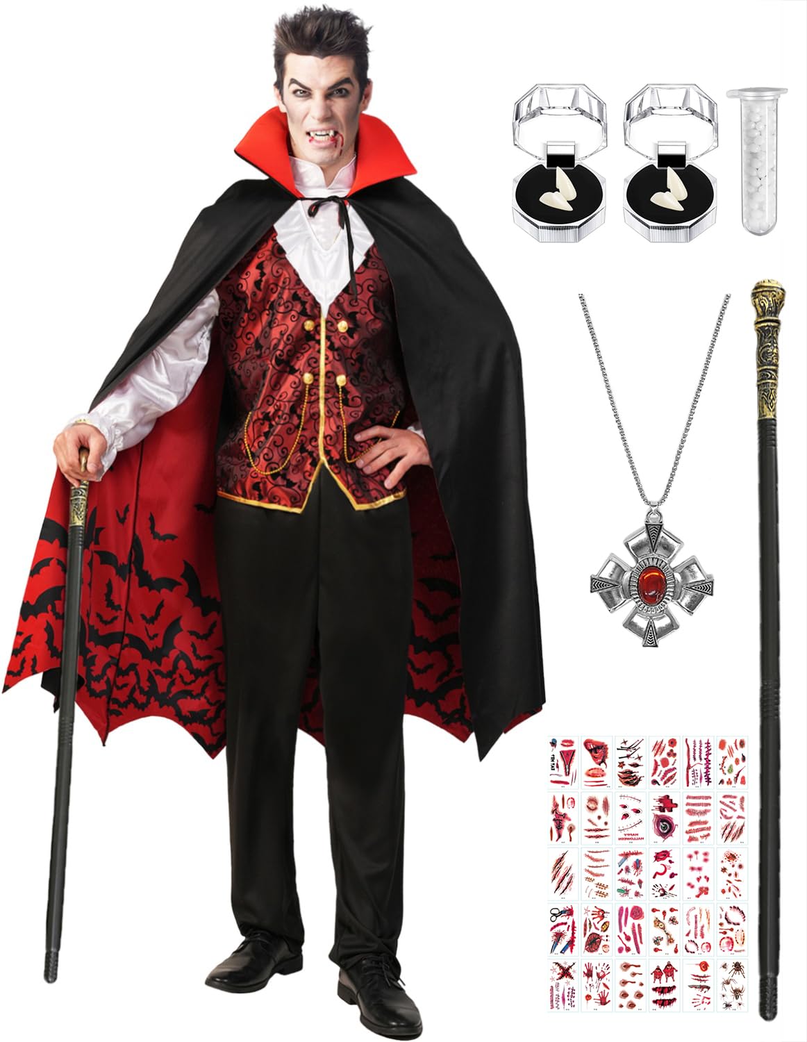 Oumbivil Vampire Costume Men Adult Gothic Medieval Royal Vampire Cape ...