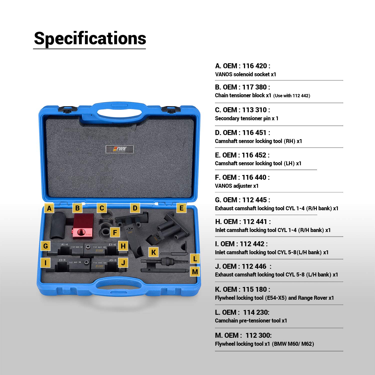 EWK Camshaft Alignment Vanos Timing Chain Tool For BMW M60 M62 M62TU on ...