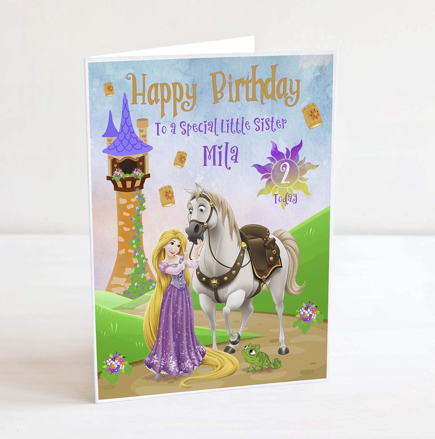 Tangled Birthday Card - Personalised - Rapunzel, Maximus & Pascal ...