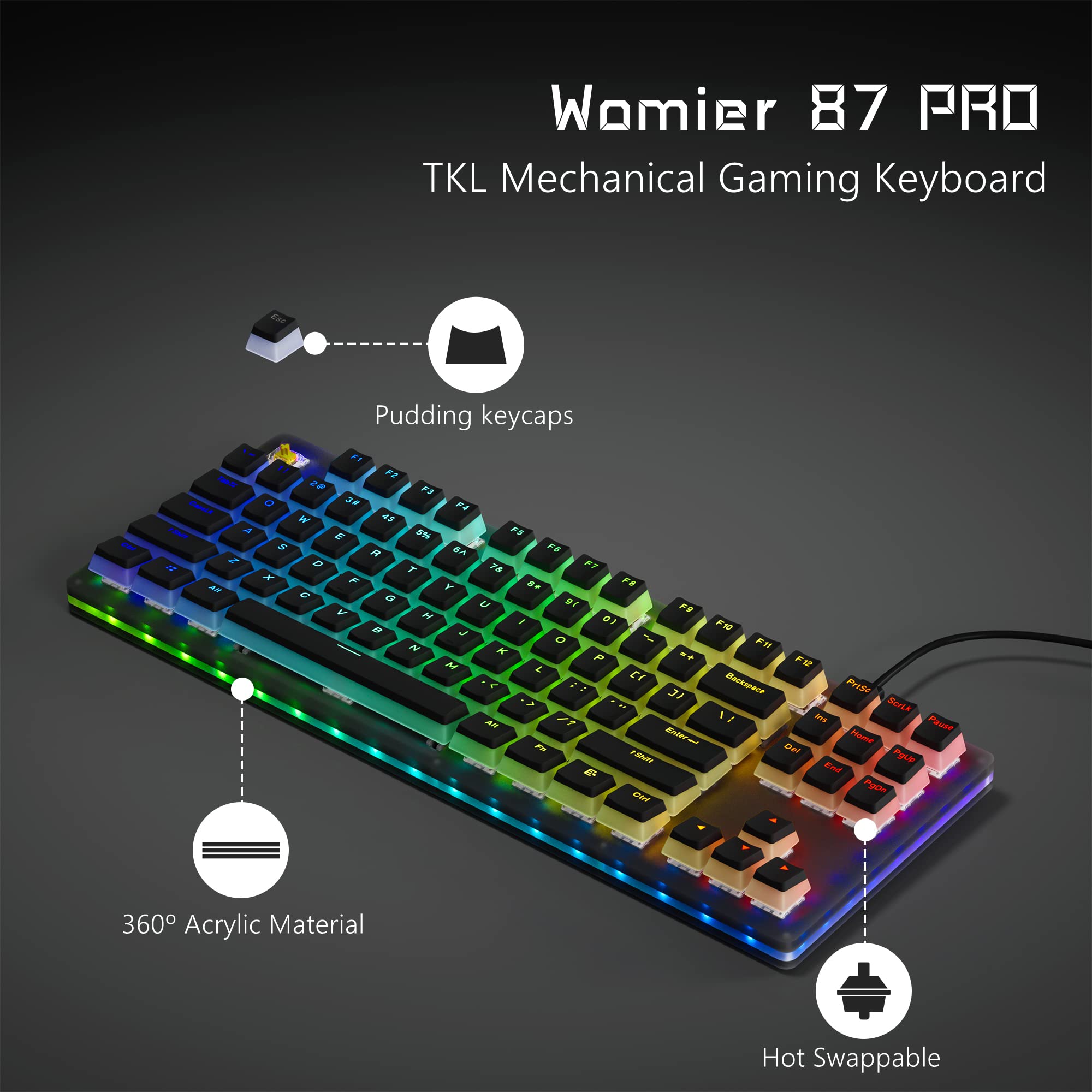 Mua XVX Womier 75% Keyboard, TKL Mechanical Gaming Keyboard, Hot Swappable Black Keyboard, K87 ...
