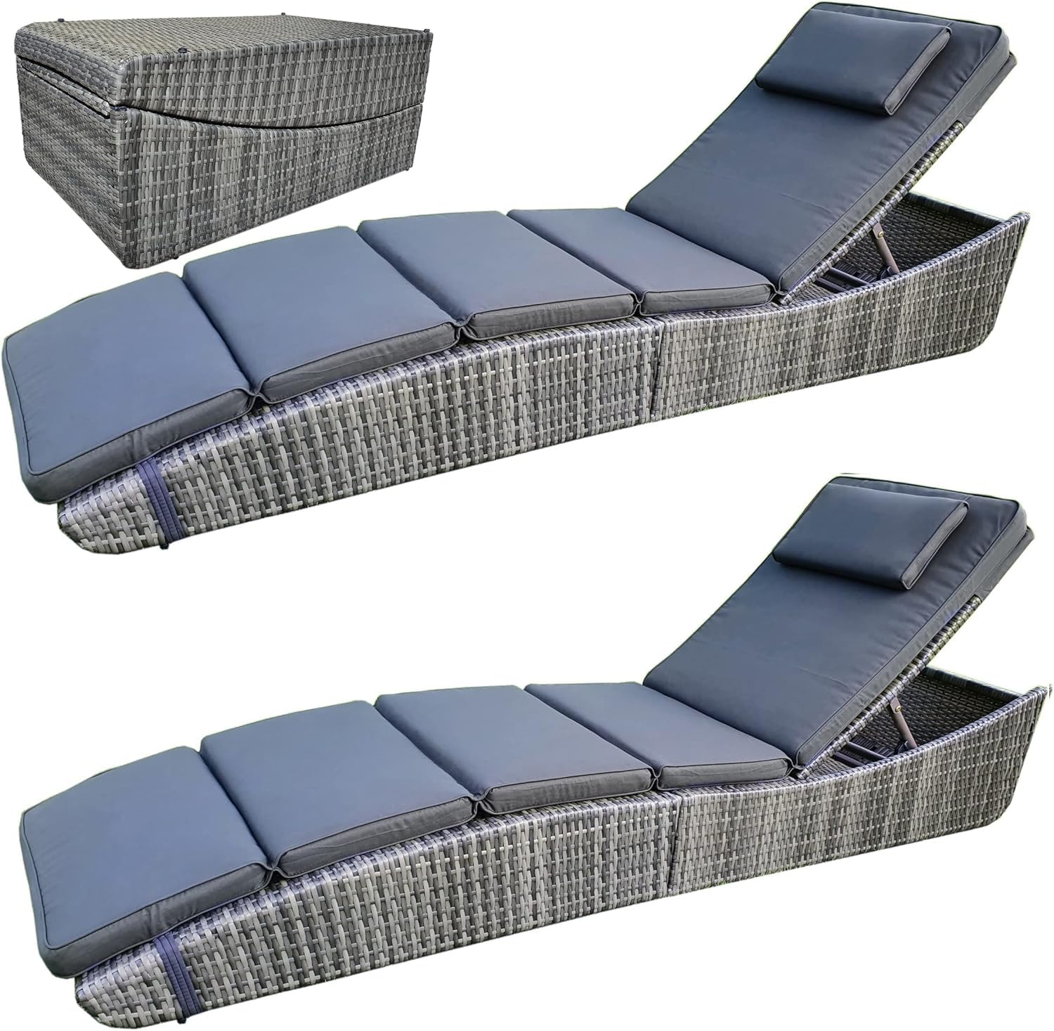 BTEXPERT Foldable Outdoor Chaise Pool Lounge Chair Folding Wicker BTEXPERT Foldable Outdoor Chaise Pool Lounge Chair Folding Wicker