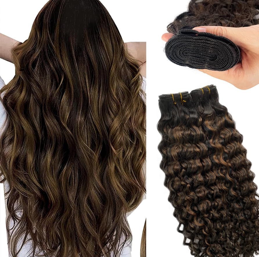 Hand Tied Weft Hair Extensions Human Hair 22 Inch Balayage Sew in Hair ...