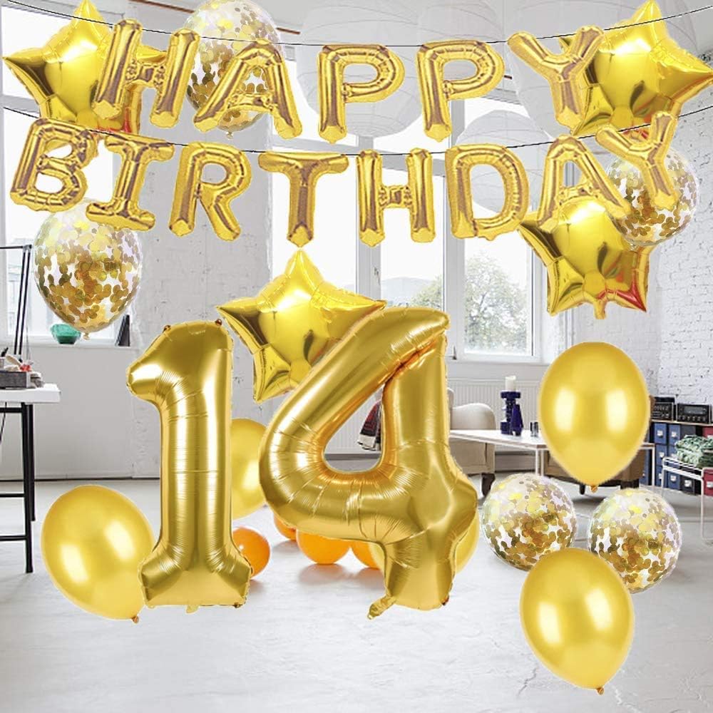 14th Birthday Decorations Party Supplies,14th Birthday Balloons Gold ...