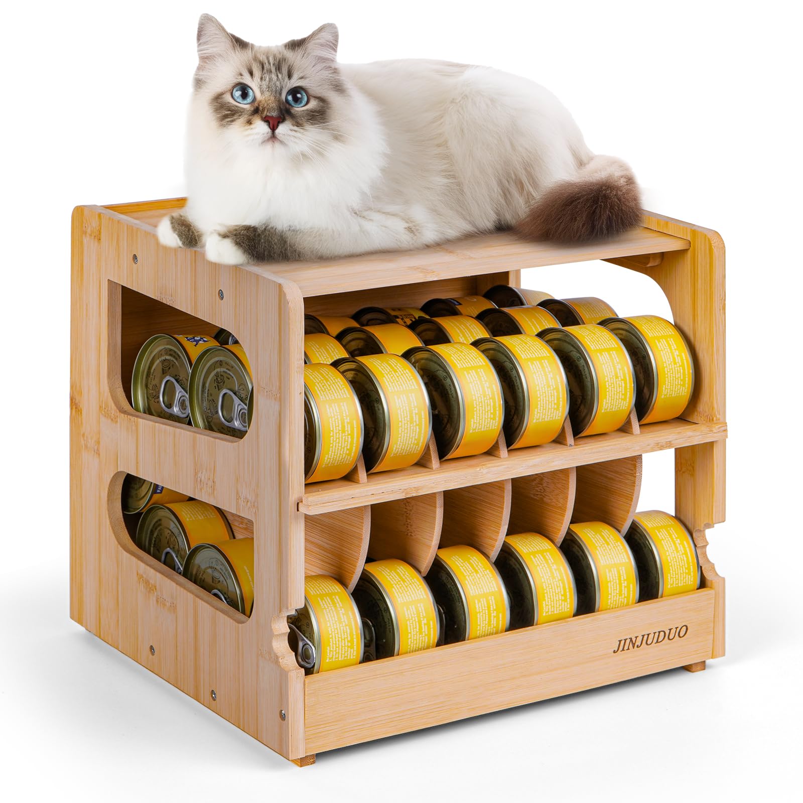 JINJUDUO Cat Food Organizer, 2-Tier Stackable Pet Can Storage Box ...