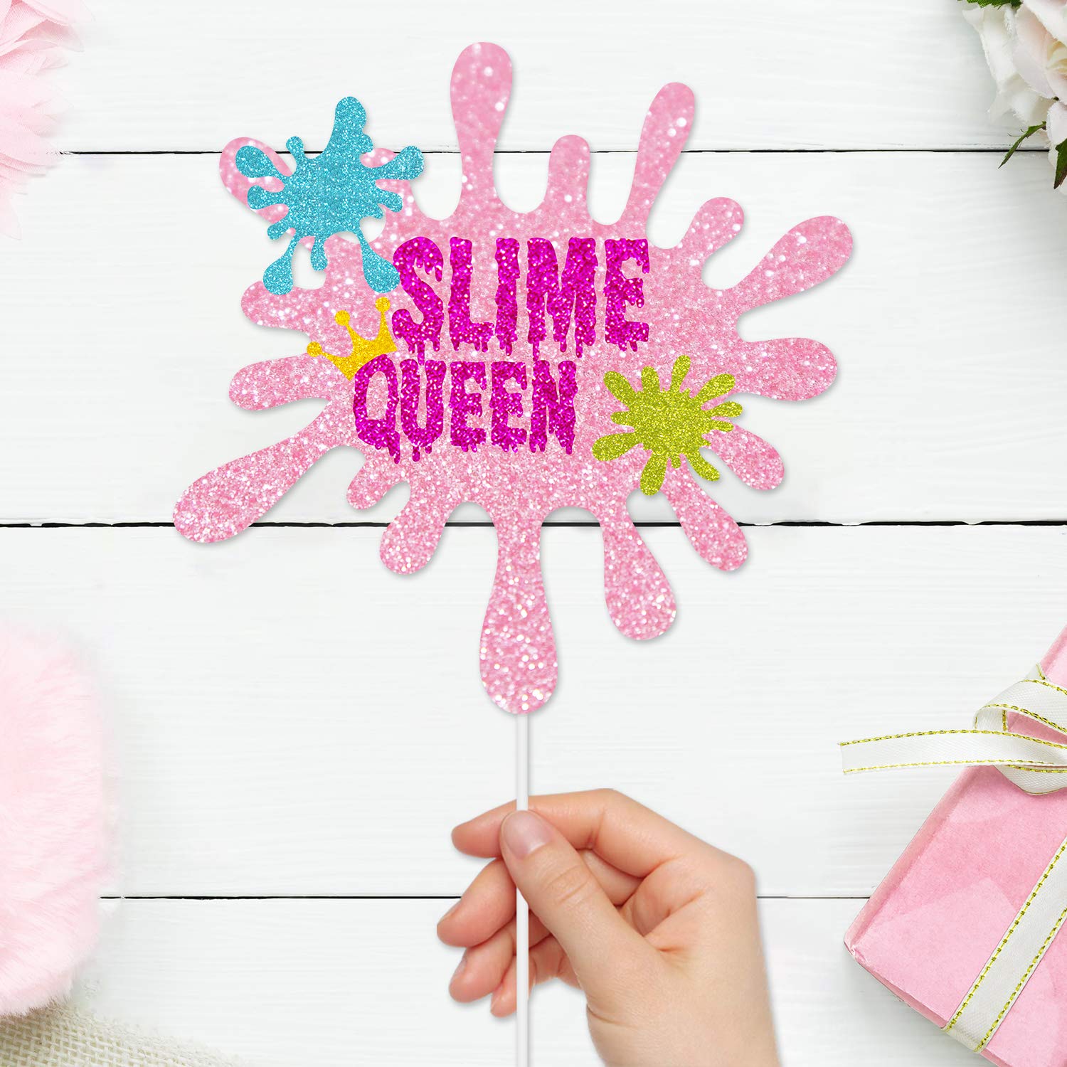 Mua Slime Queen Cake Topper Pink Glitter Happy Birthday Colorful Slime ...