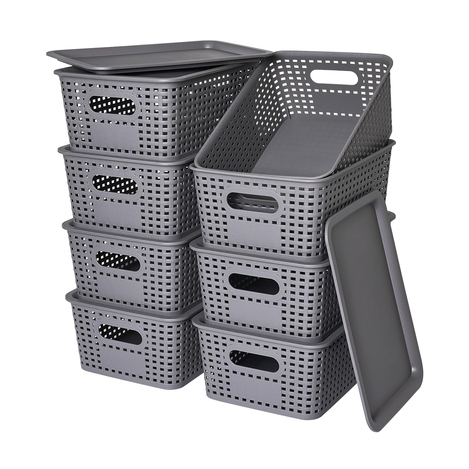 Plastic Storage Baskets with Lid-Plastic Storage Containers Stackable ...