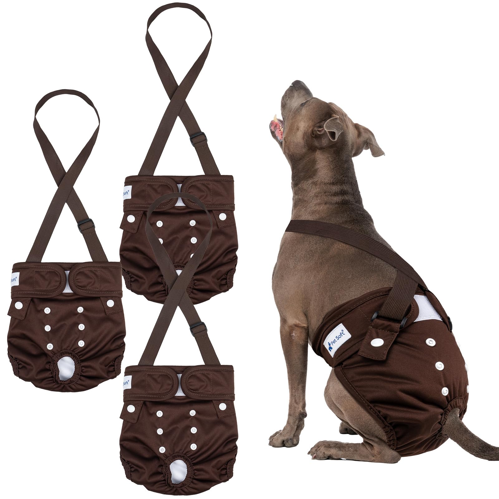Pet Soft Dog Diapers Female with Suspenders, 3 Pack Reusable Female Dog ...