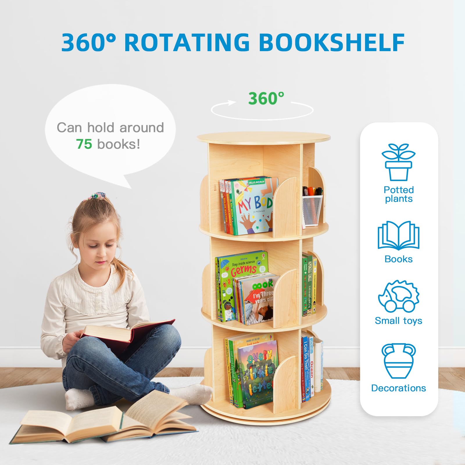 Mua OOOK Kids Rotating Bookshelf, Small Corner Bookshelf for Small ...