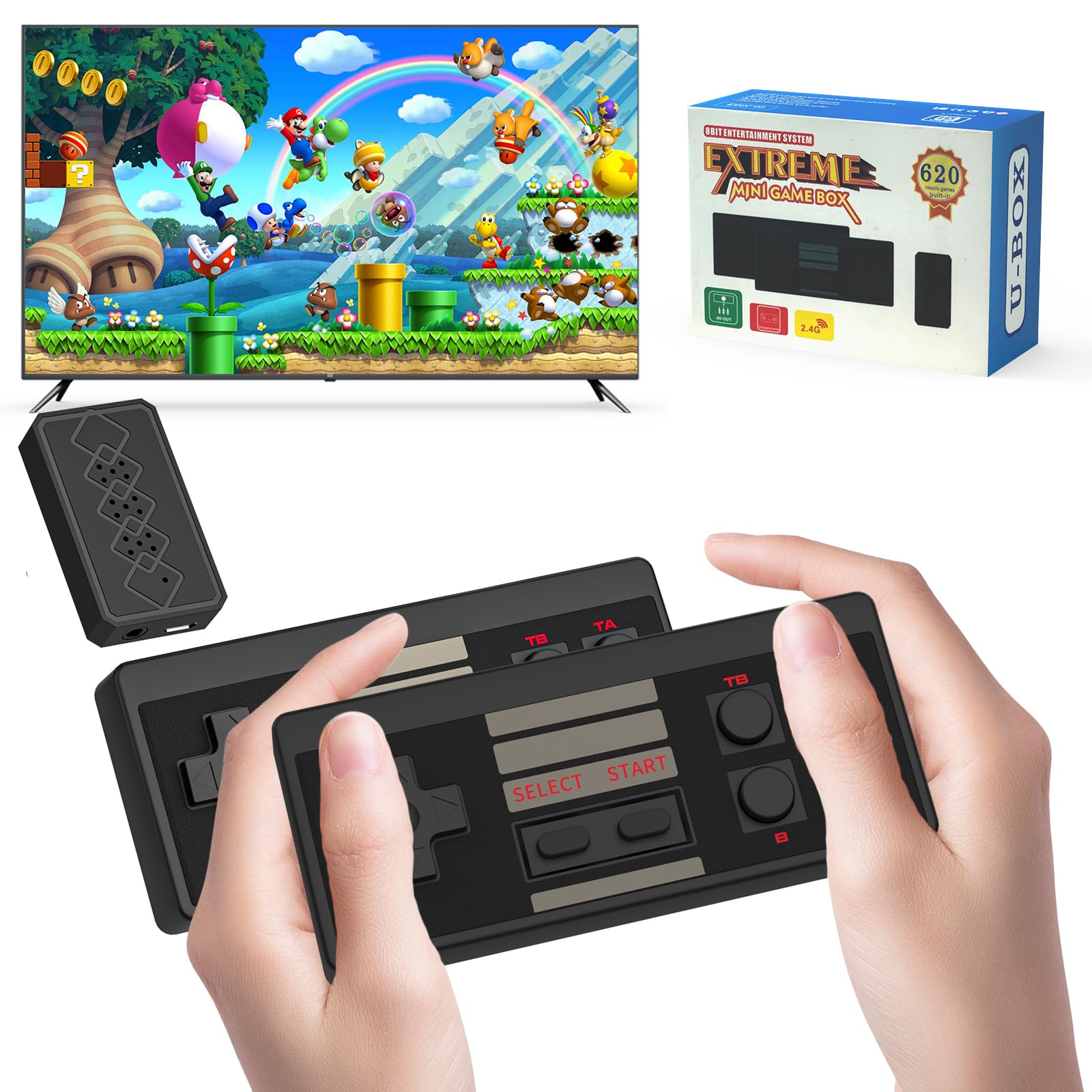 Retro Game Console, AV Output Classic Mini Video Game Consoles Built-in with 620 Games Dual ...