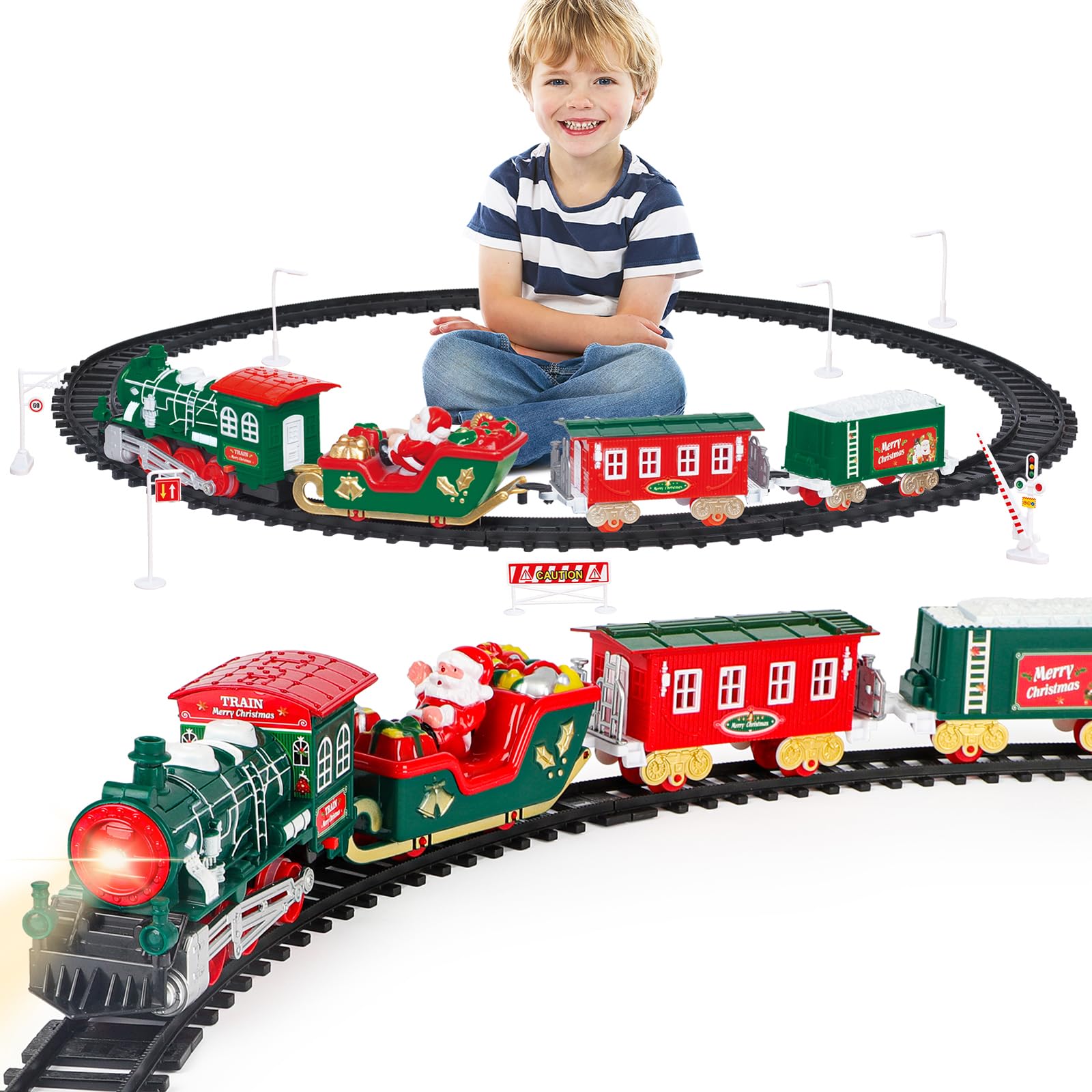deAO Train Set for Christmas Tree with Sound & Light, Kids Train Toys ...