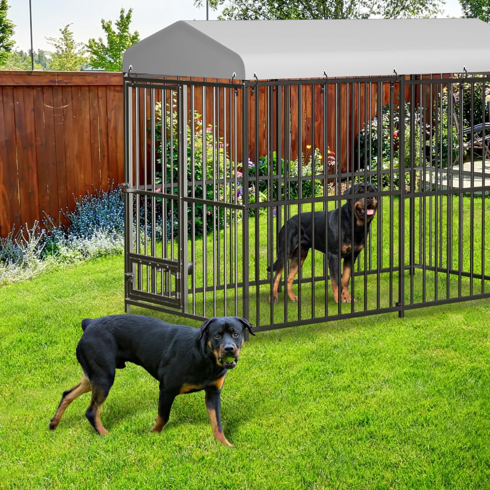 GarveeLife Large Dog Kennel with Waterproof Roof, 8x4x6FT Large Outdoor ...