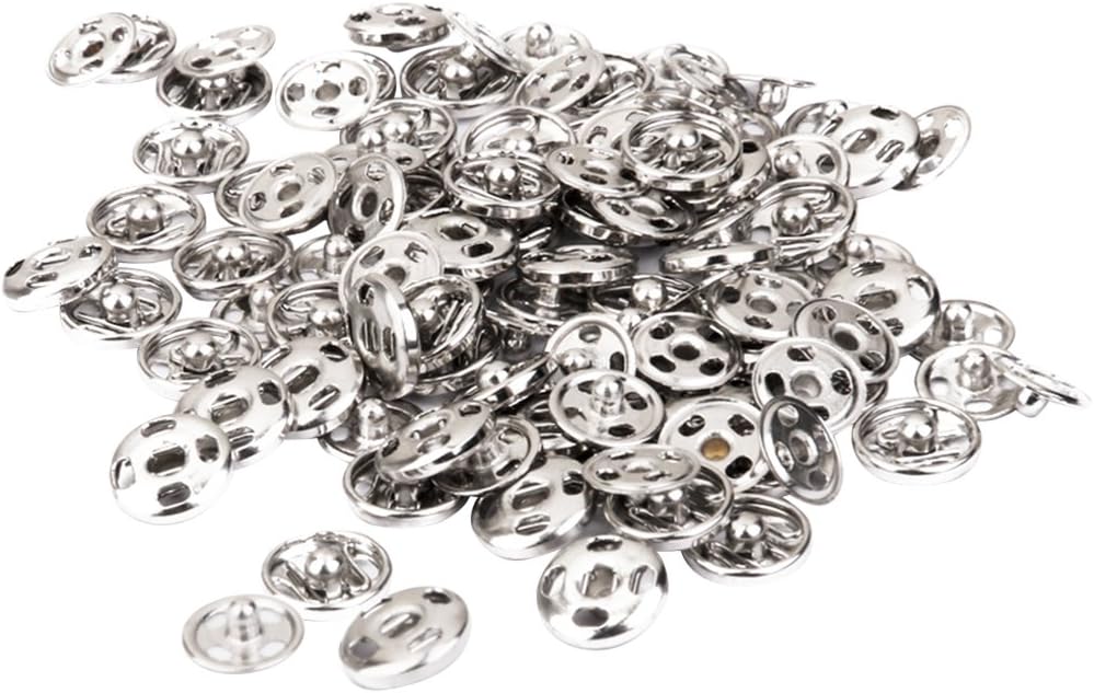 Sew on Snaps Fasteners Button Poppers 8mm Pack of Approx.50 Sets Silver ...