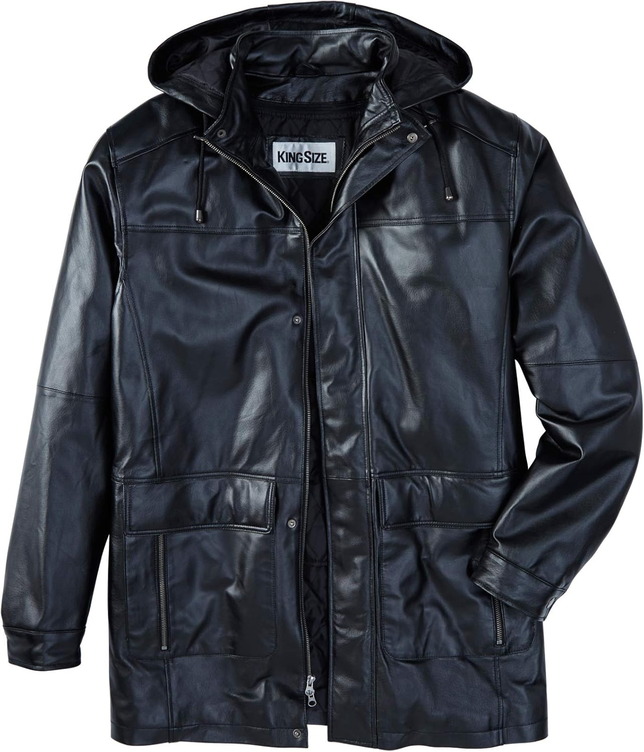 KingSize Men's Big & Tall Hooded Leather Parka - Big - 2XL, Black at ...