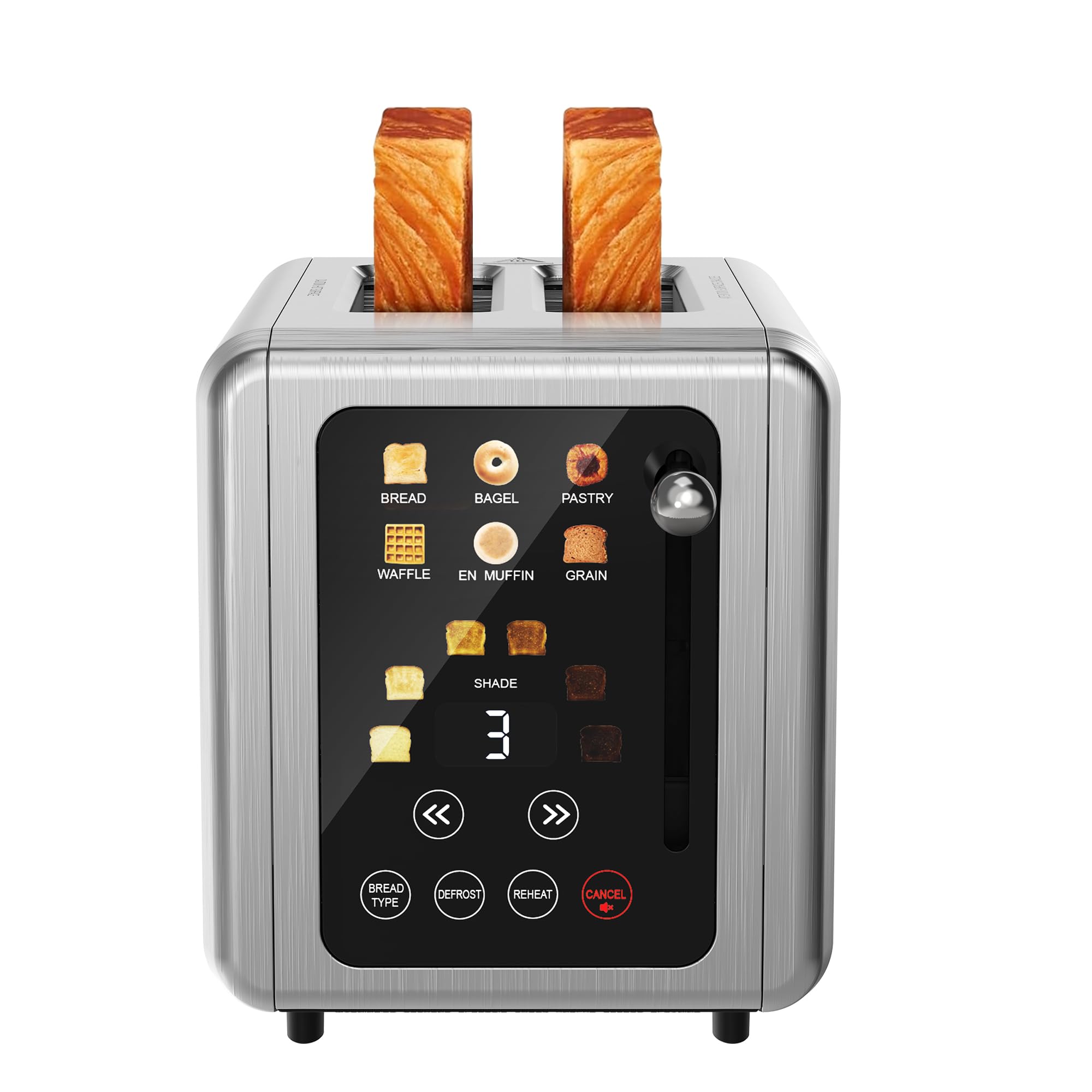 WHALL Touch Screen Toaster 2 Slice, Stainless Steel Digital Timer ...