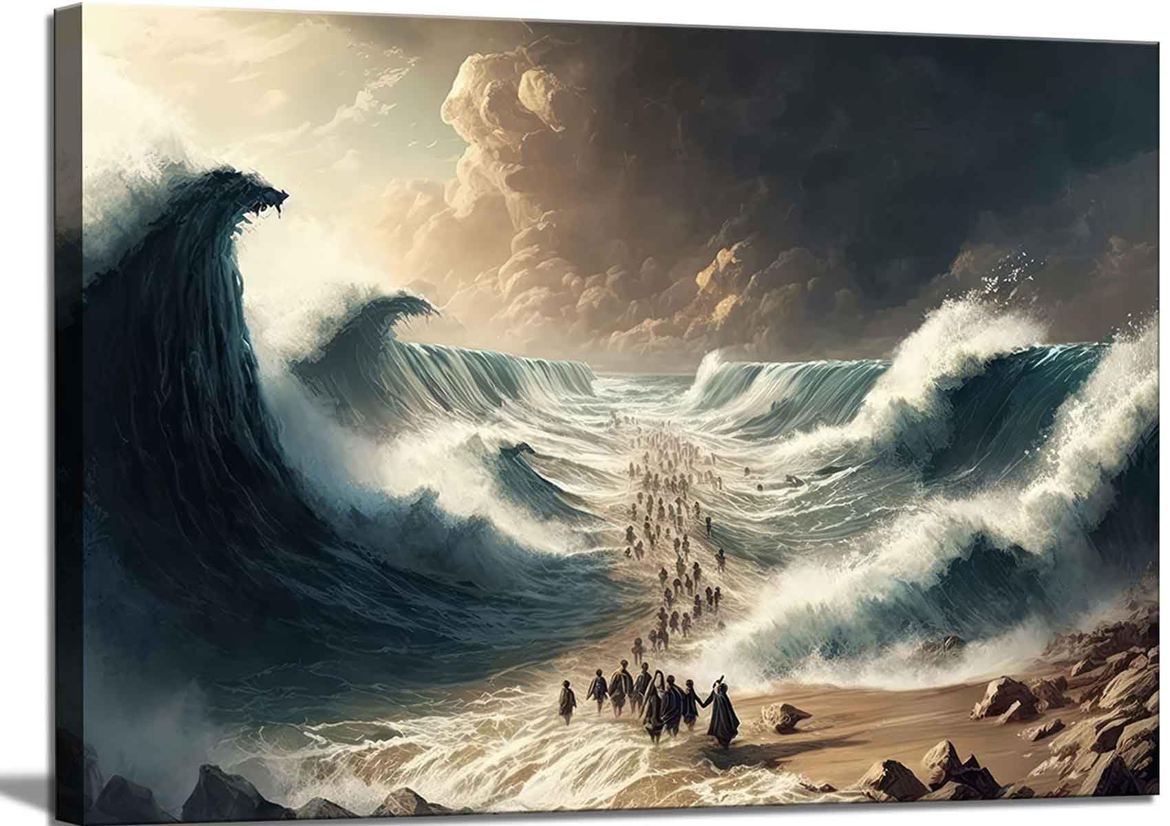 Modern Christian Canvas Wall Art Bible Stories Moses Parting Egypt ...