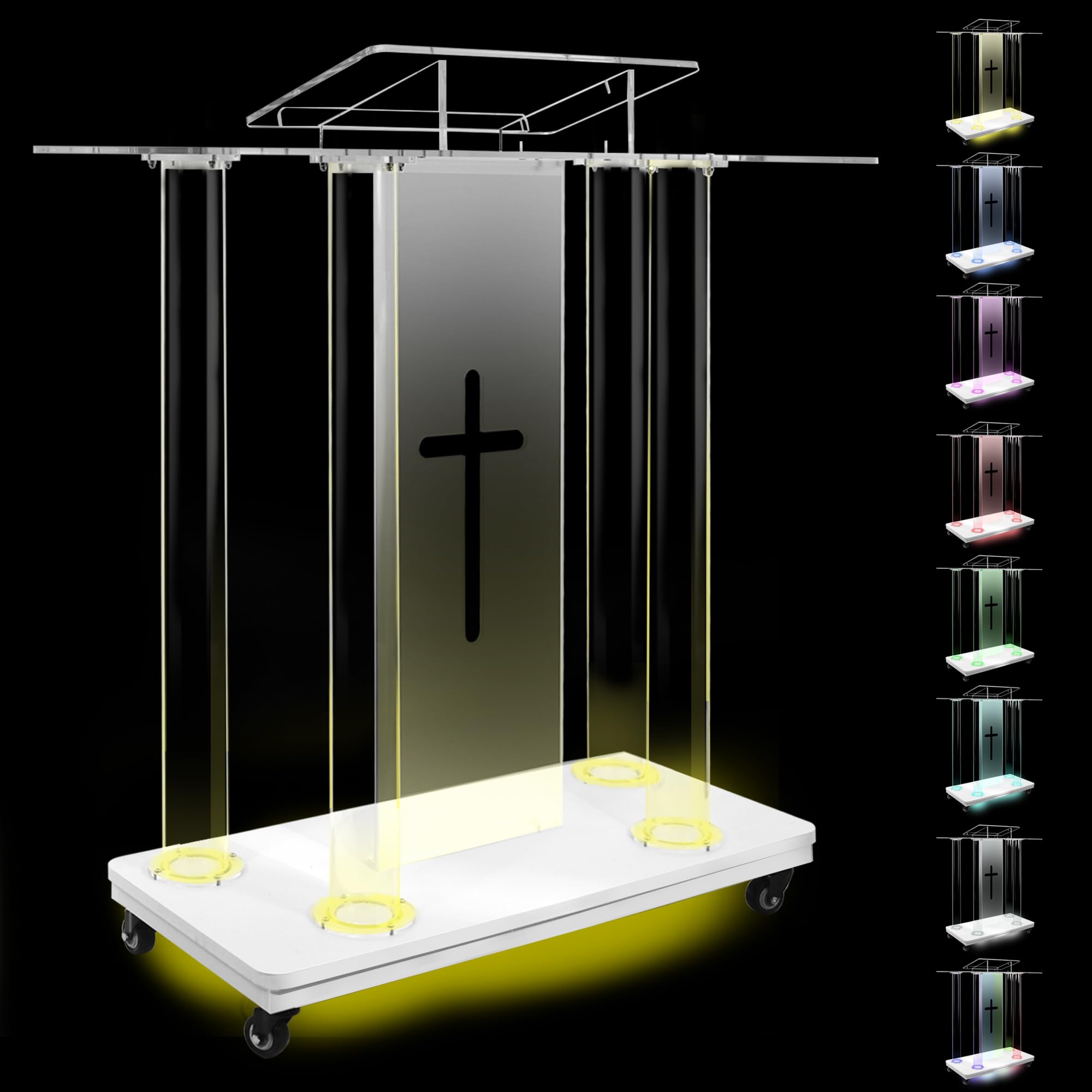 Cutora Acrylic Church Pulpit with LED Lights 46”H Clear Podium Stand ...