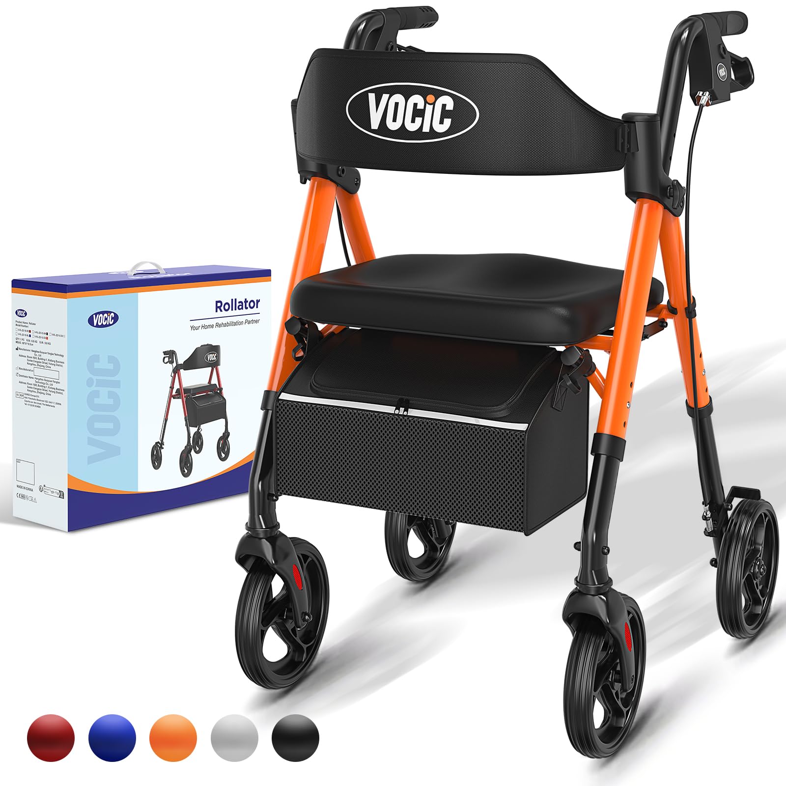 VOCIC Walkers for Seniors,Foldable Walker with Seat,Rollator Walker with Durable Aluminum,8" Big ...