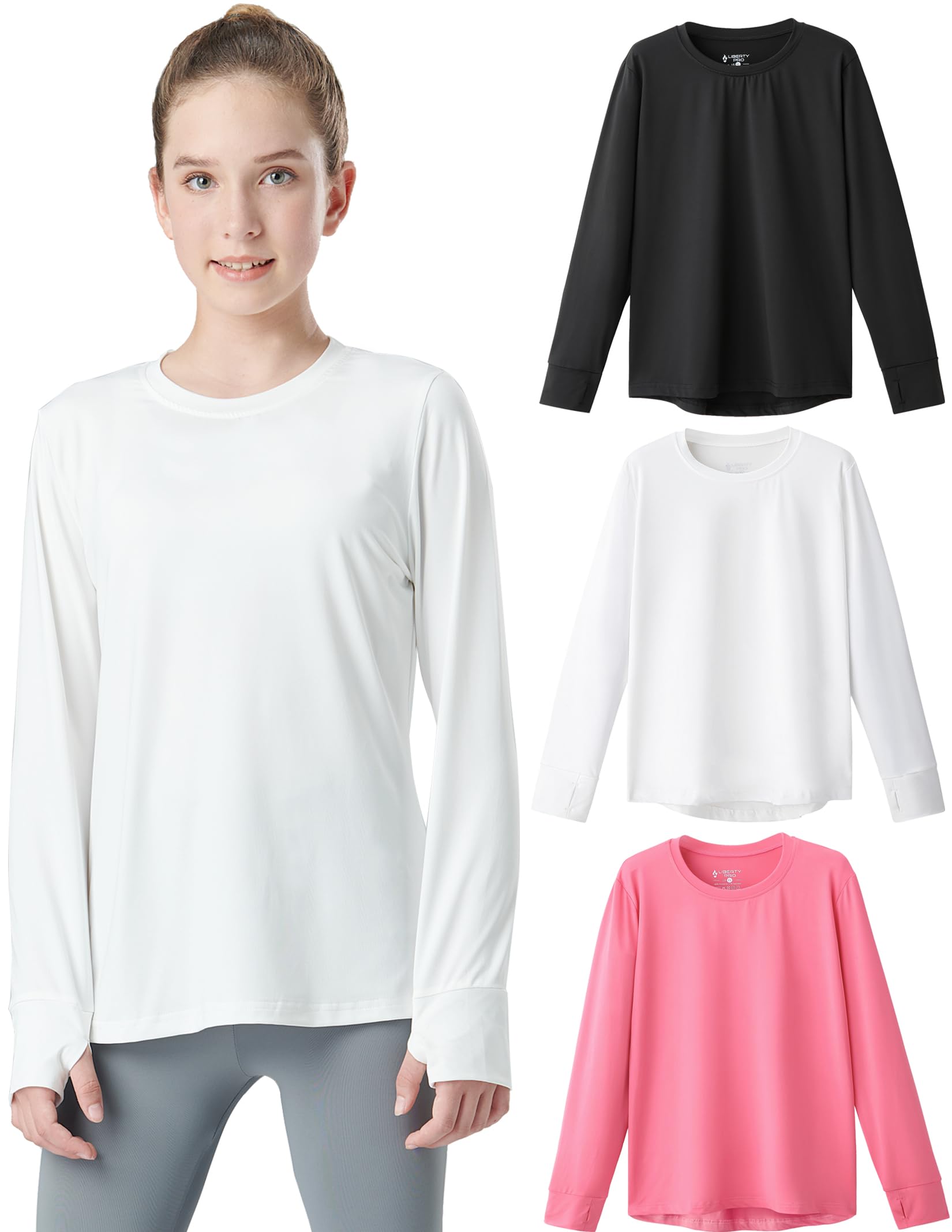 Liberty Pro 3 Pack: Youth Girls Long Sleeve Shirts Active Dry Fit ...