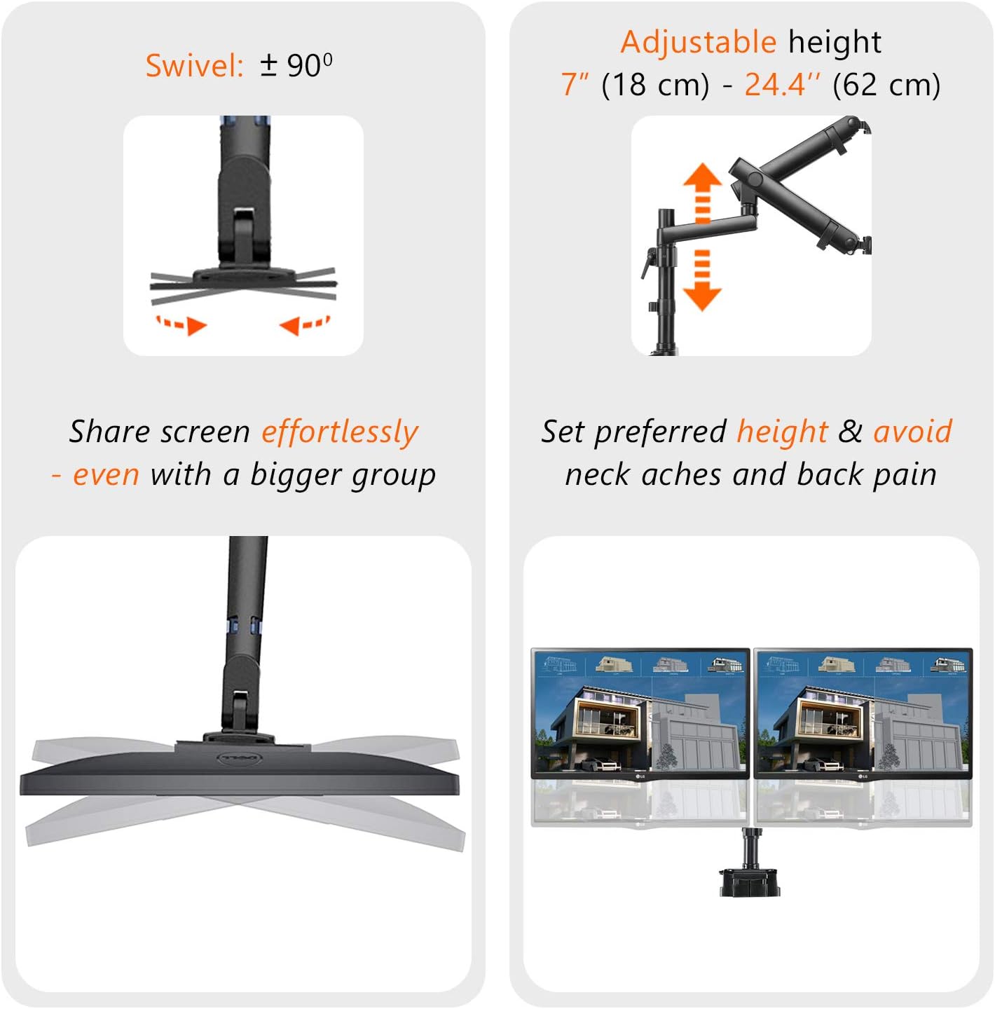 Urbo Amhem Ergonomic Heavy Duty Flexible Monitor Arms with Full-Range ...