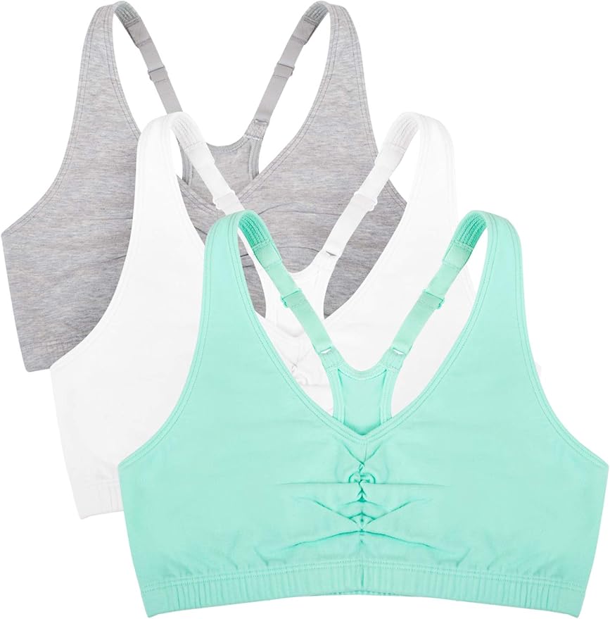 Fruit of the Loom Womens Adjustable Shirred Front Racerback Bra, 3-Pack ...
