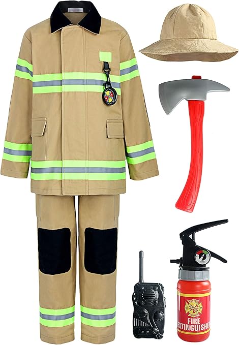 ReliBeauty Children Firefighter Role Play Fireman Costume for Kids ...