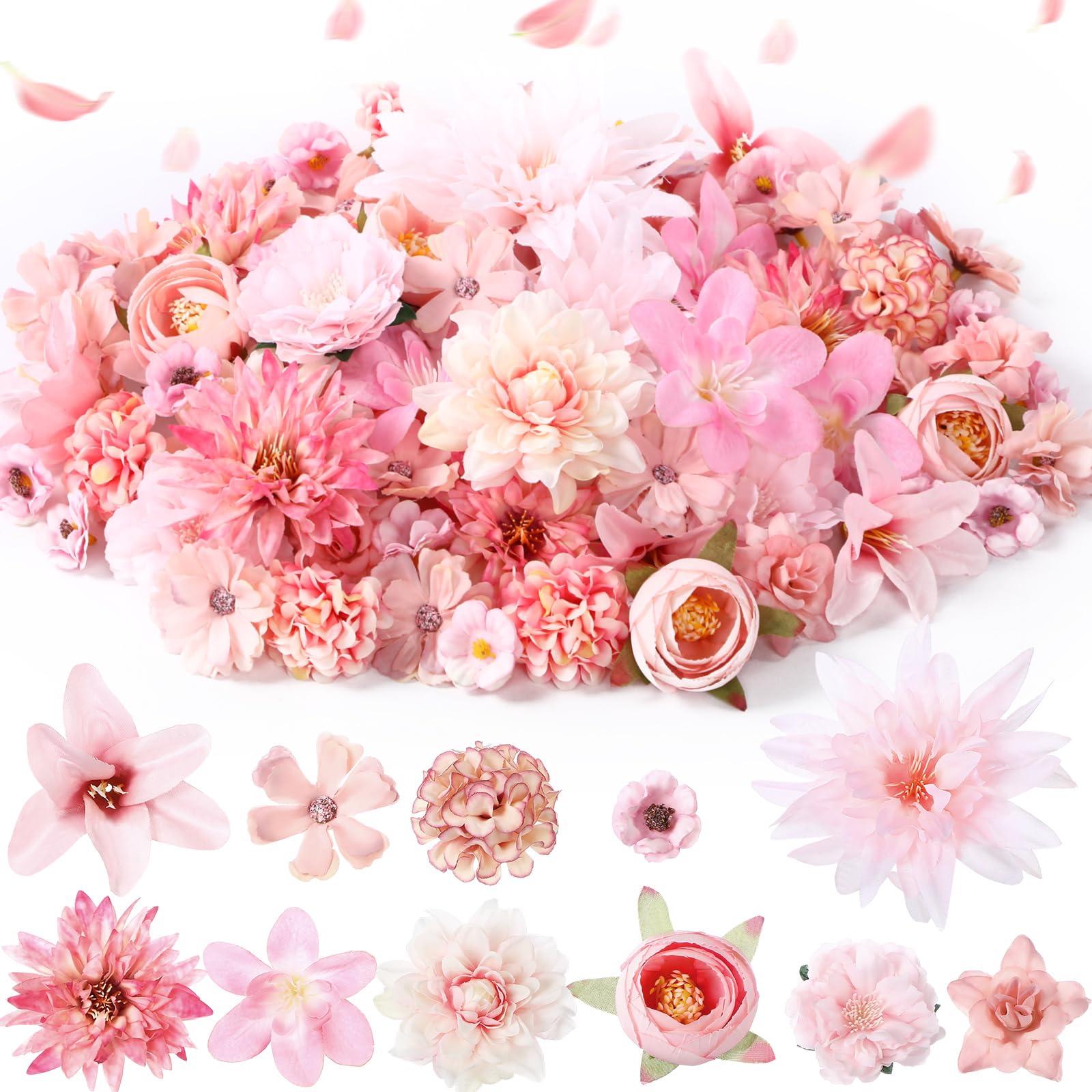 Thiccywoov 80 Pcs Assorted Fake Flower Heads Mini Artificial Flower ...