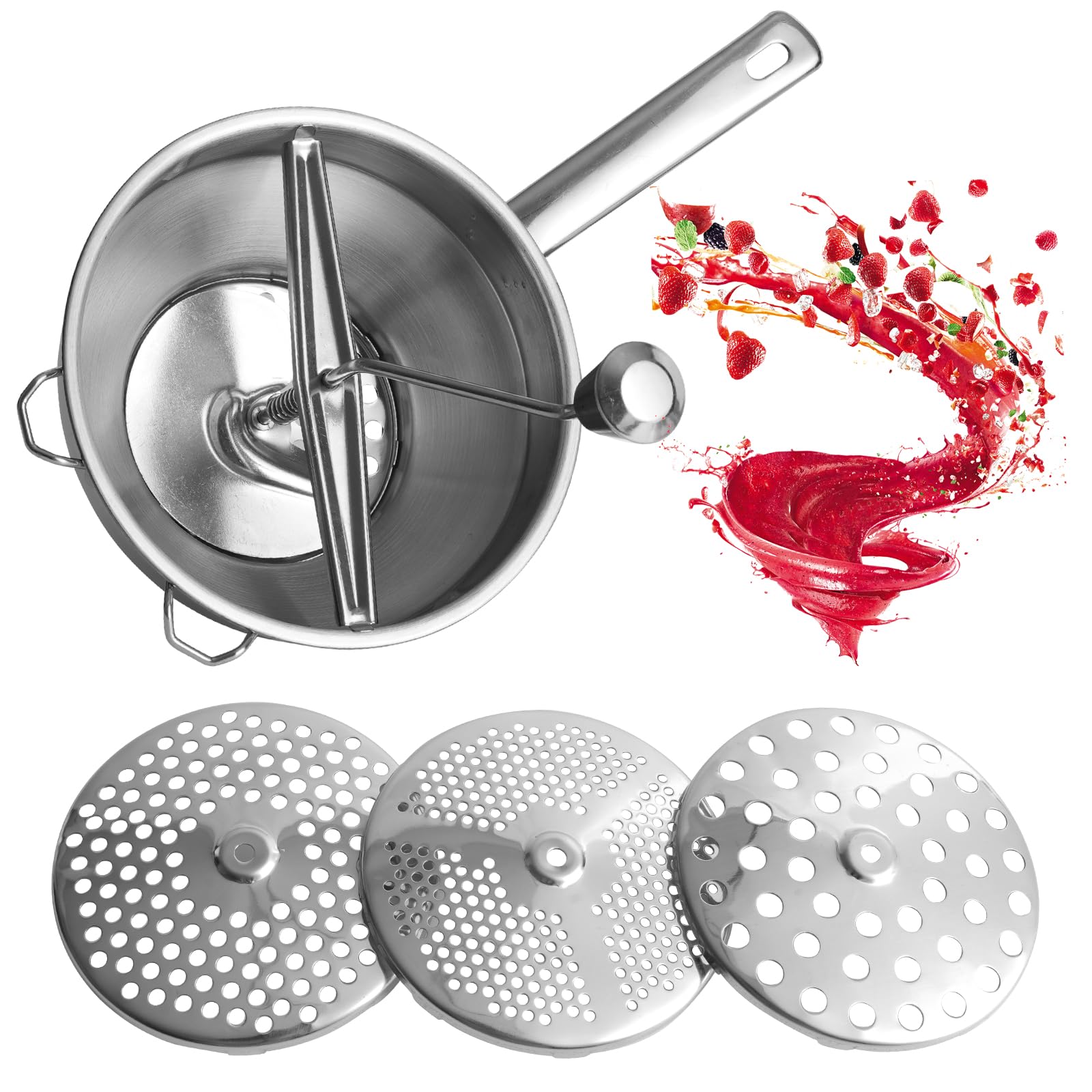 Food Mill for Tomato Sauce with 3 Grinding Discs, Milling Handle ...