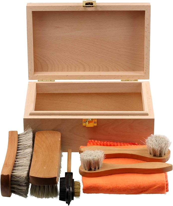 Premium Beech Wood Shoe Valet Box Shoe Care Kit (no polish): Amazon.co ...