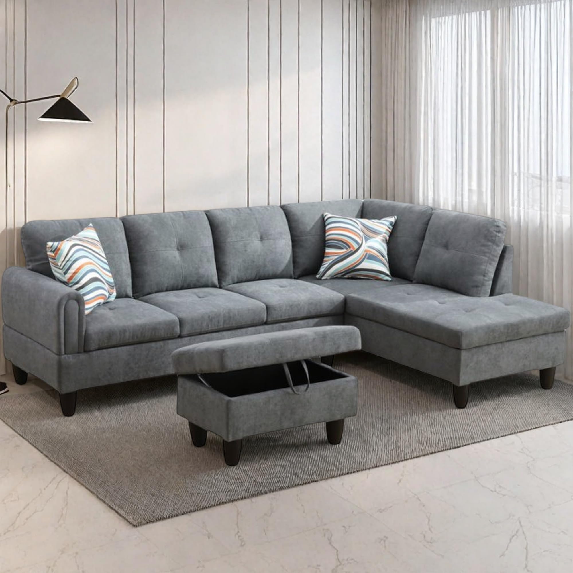 Osparple L Shaped Couch Sectional Couch Upholstered Fluffy Fabric 3 ...