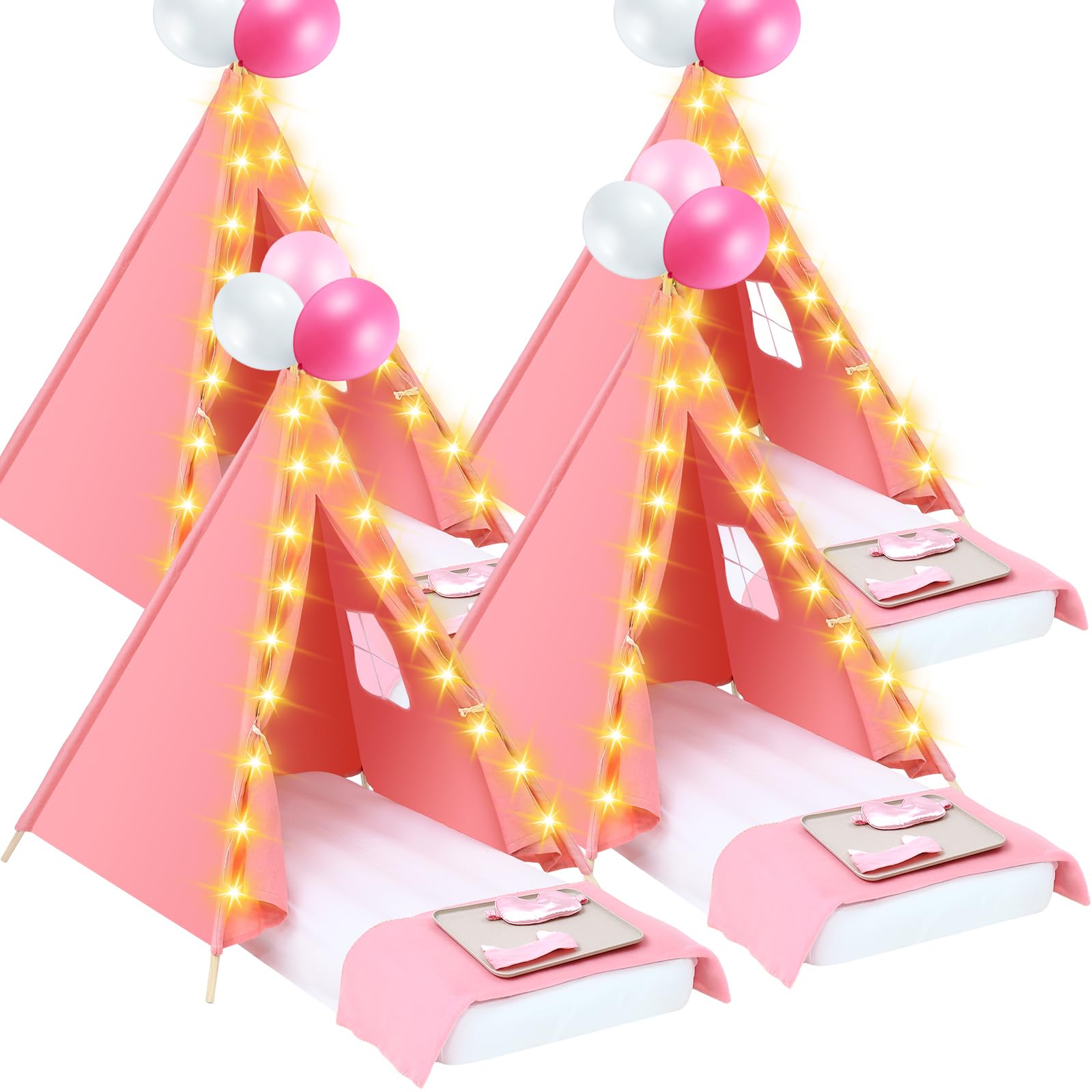 Windyun 4 Pack Kids Teepee Tent for Slumber Party with Mattress and ...