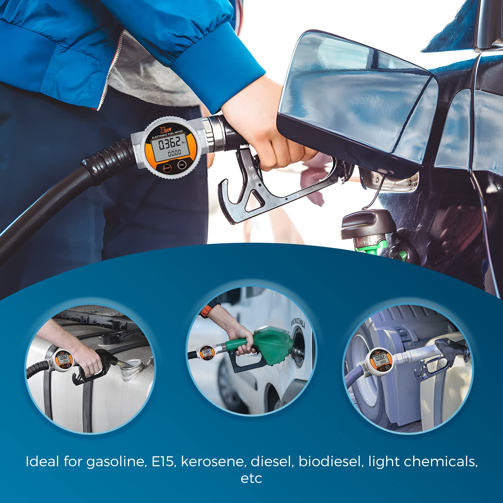 Bonvoisin Turbine Flow Meter Waterproof 1 Inch NPT Thread Fuel Flowmeter ±1% Accuracy LCD ...