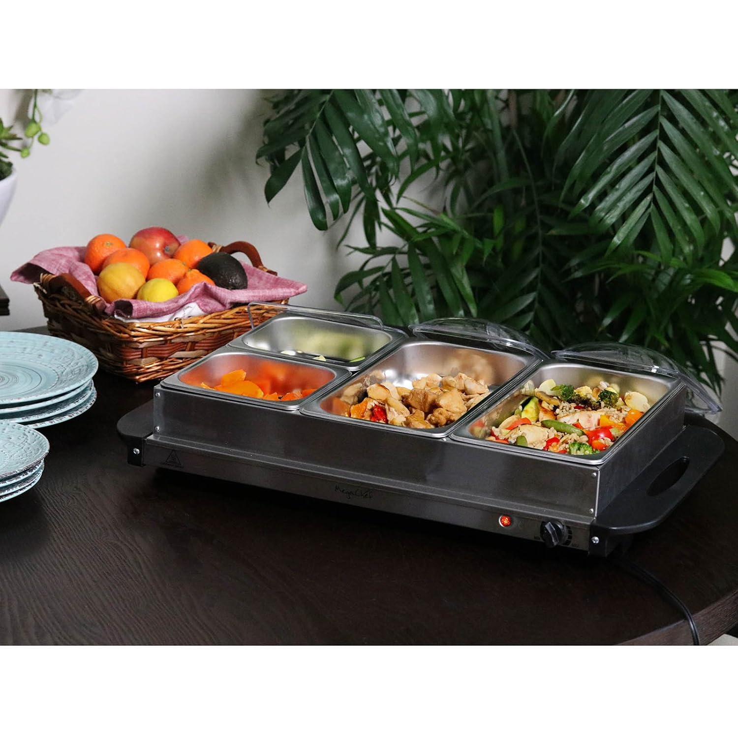 BUFFET SERVER FOOD WARMER 4 REMOVABLE HEATED TRAYS HOTEL HOME OFFICE buffet-server-food-warmer-4-removable-heated-trays-hotel-home-office