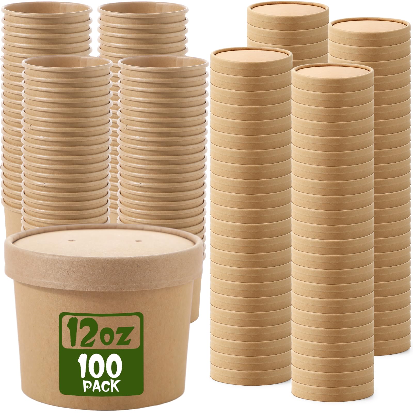 Fulmoon 100 Pack Paper Soup Containers with Lids Disposable Paper Food ...