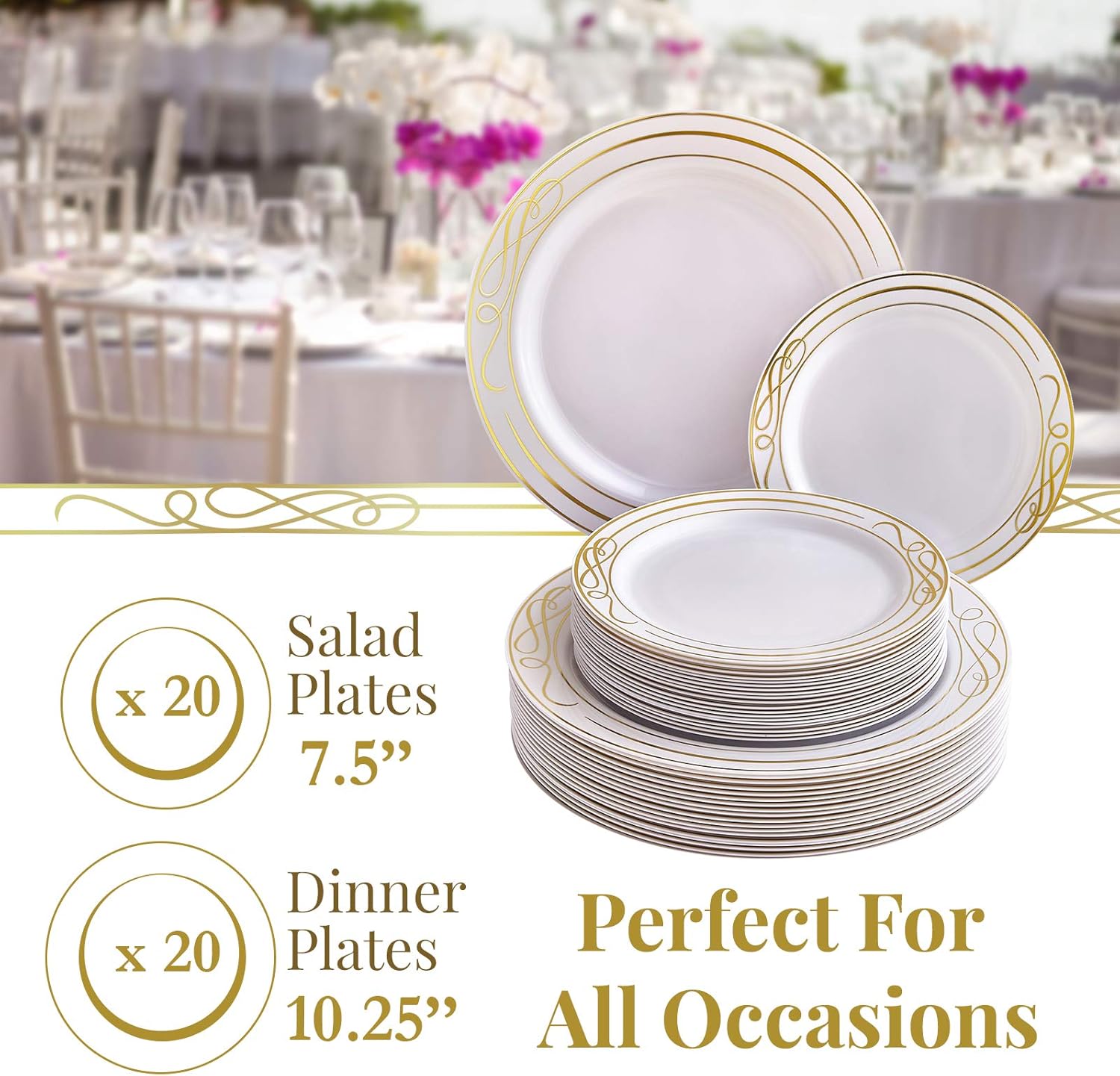 DISPOSABLE 40 PC DINNERWARE SET | 20 Dinner Plates | 20 Salad Plates ...