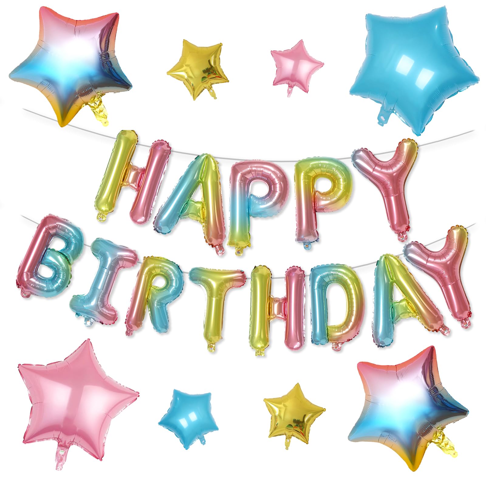 Happy Birthday Balloons Banner, Rainbow Happy Birthday Foil Balloons 16 ...