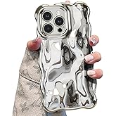 Amazon.com: UEEBAI Ripple Case for iPhone 15 Pro Max, Cute Silver Cover Wave Shape for iPhone ...
