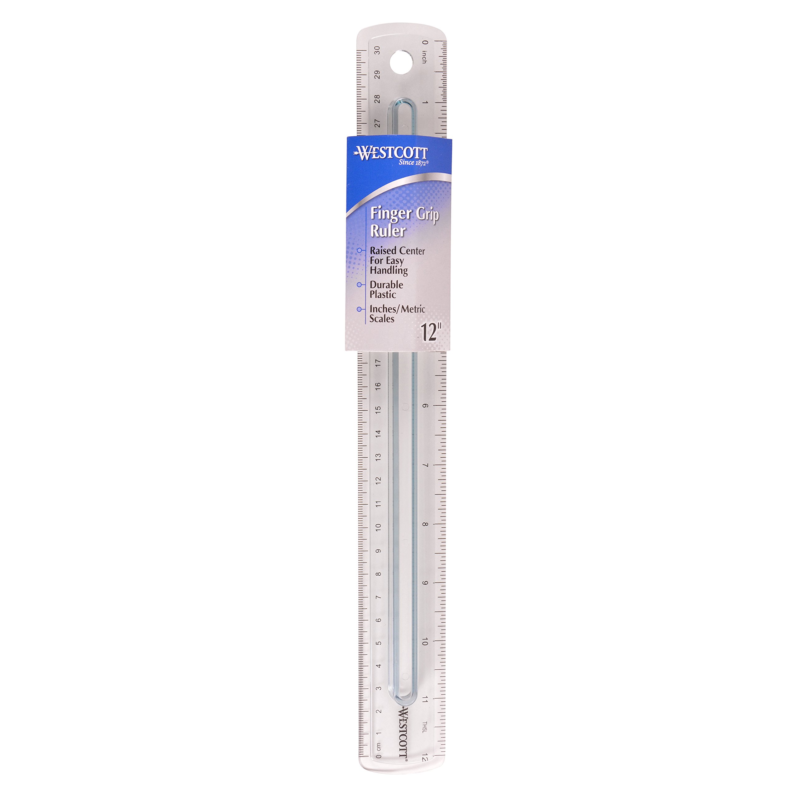 Westcott Finger Grip Ruler, Smoke Plastic, Inches and Metric, 12-Inch ...