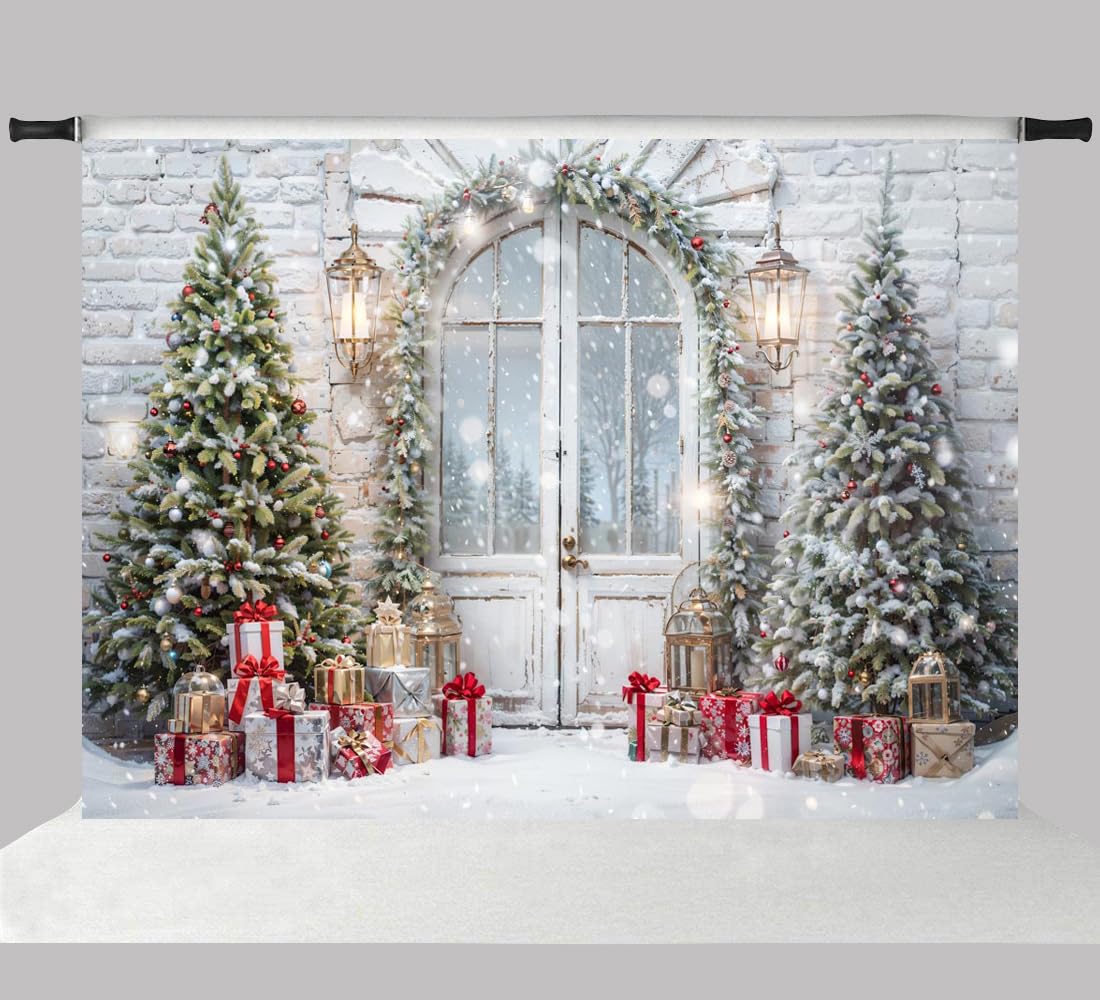Kate 10x6.5ft Front Door Two Christmas Tree Decoration Photo Backdrops for Photography White ...