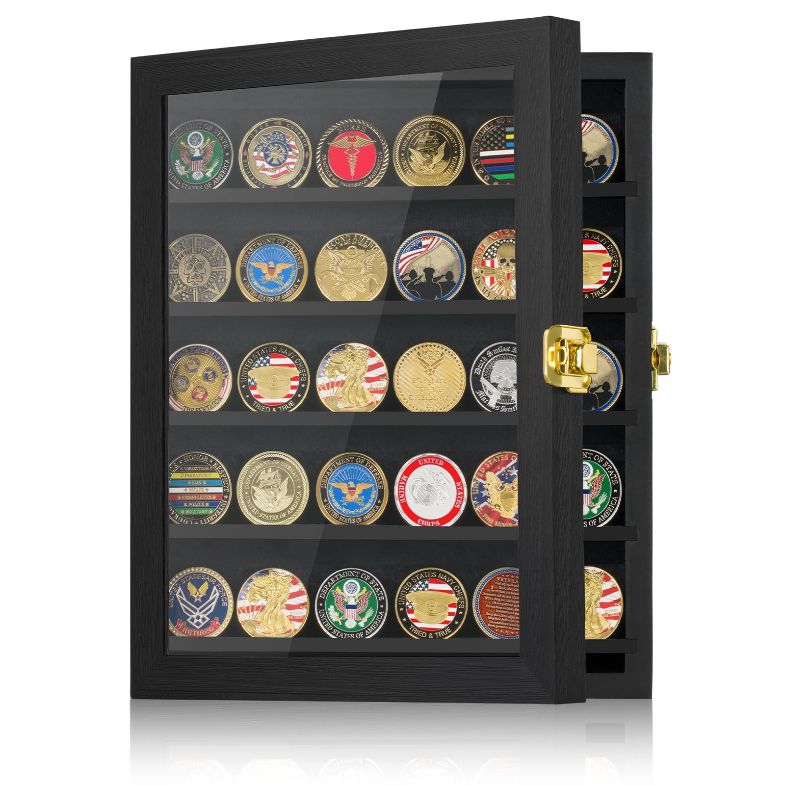 Military Challenge Coin Display Case 11x14IN, Medal Shadow Box with HD ...