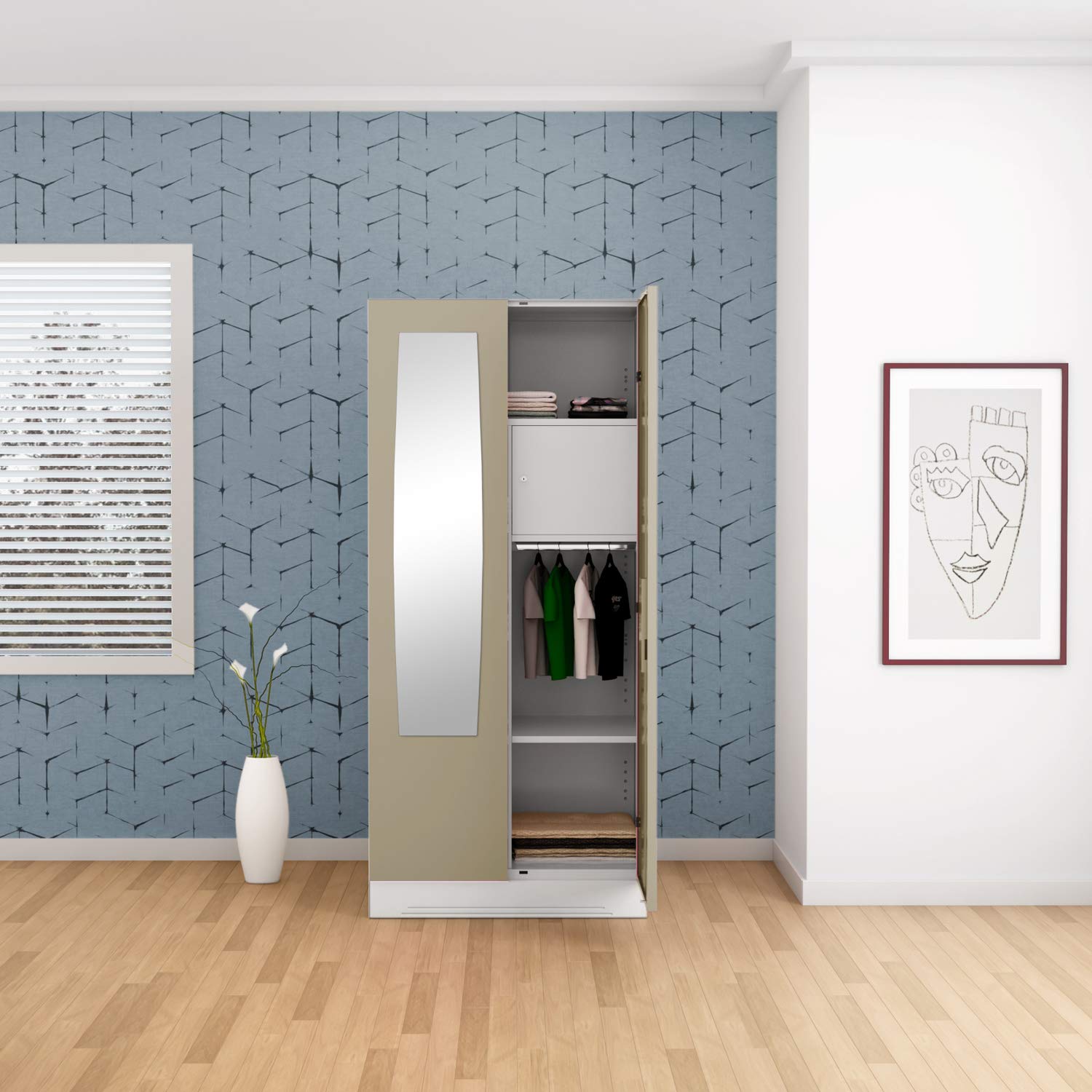 GODREJ INTERIO Slimline 2 Door Steel Almirah with Locker, Mirror in ...