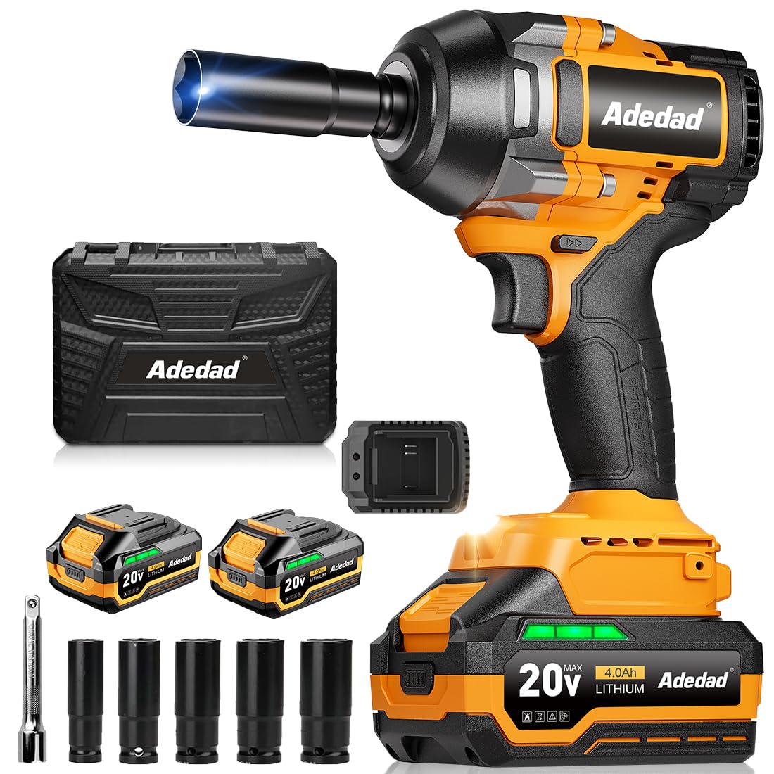 Adedad 1000N.m Cordless Impact Wrench 1/2 inch,20V 740ft-lbs High ...