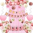 Amazon.com: SKEFOLI Pink Birthday Party Decorations - Hot Pink Balloons, Fringe Curtains ...