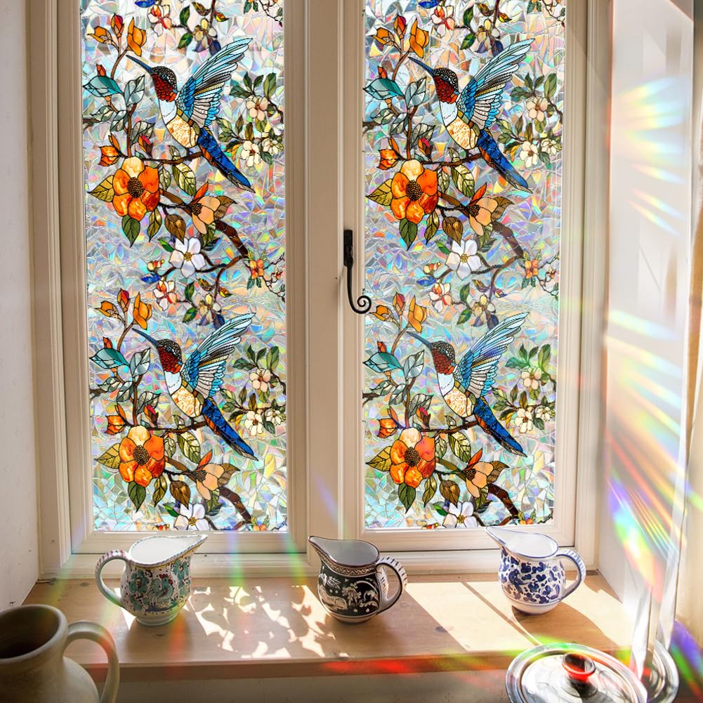 GORGECRAFT 39.4x17 Inch Humming Bird Window Privacy Film Rainbow 3D ...