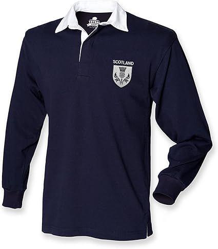 Scotland Rugby Shirt - Mens Navy Long Sleeve Top - Embroidered Scottish ...